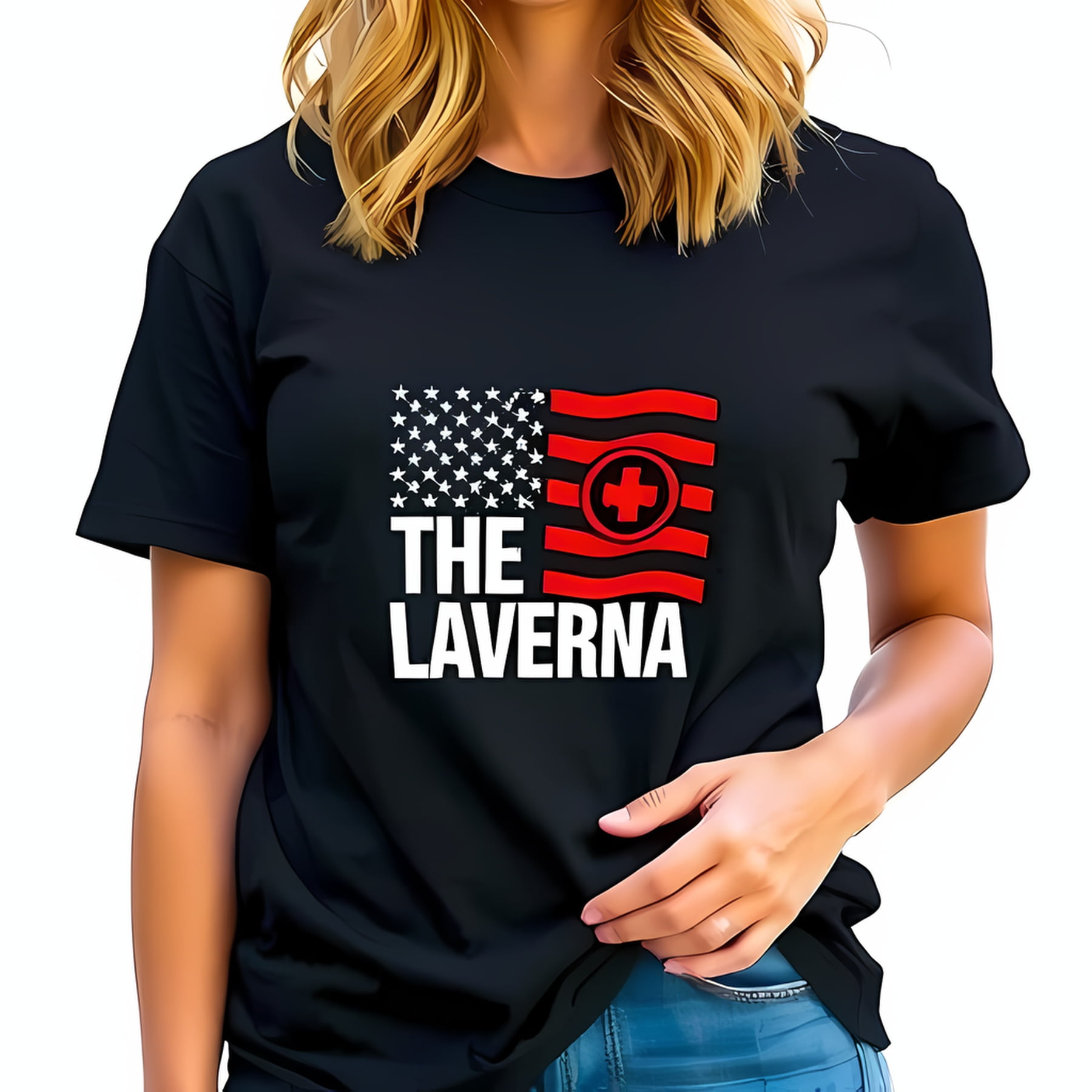 Stylish Black T-Shirt with Unique Design & 'THE LAVERNA' Text - Casual ...
