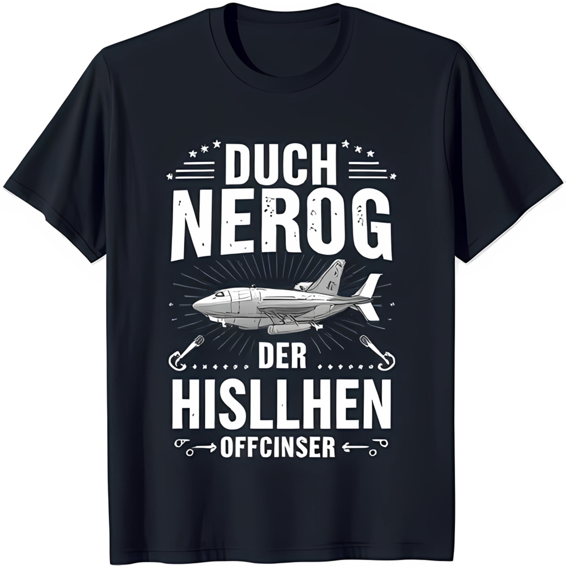Stylish Black T-Shirt with Unique Plane Graphic and Bold Text Design ...
