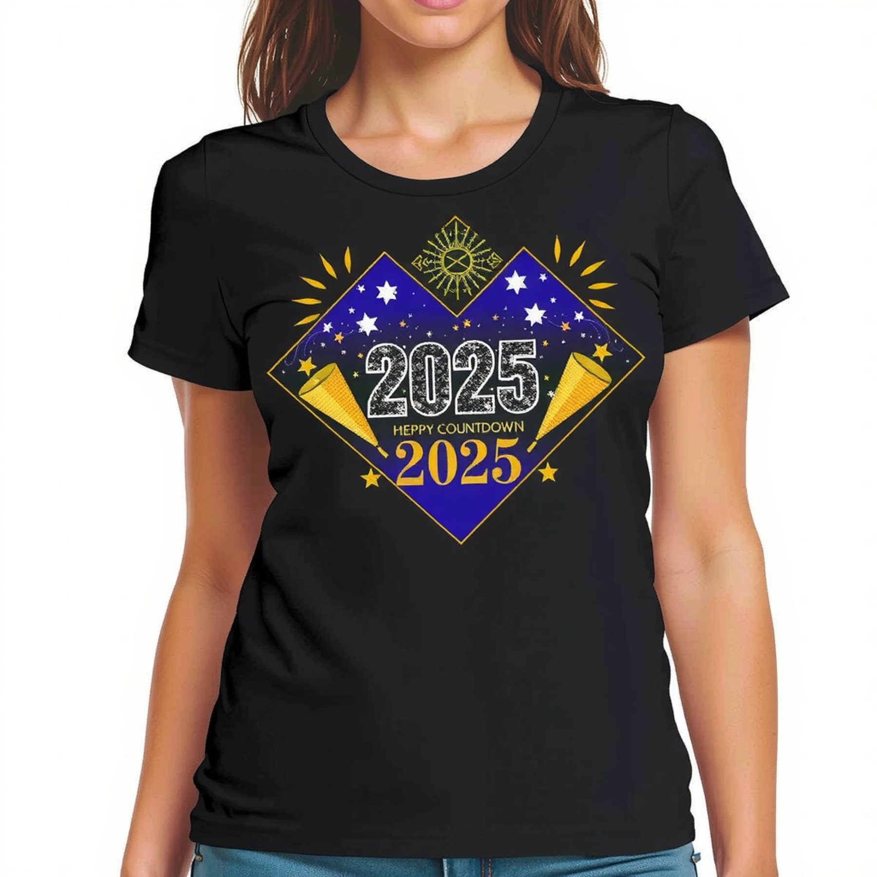 Stylish Black T-Shirt with Vibrant 2025 Celebration Design Happy ...
