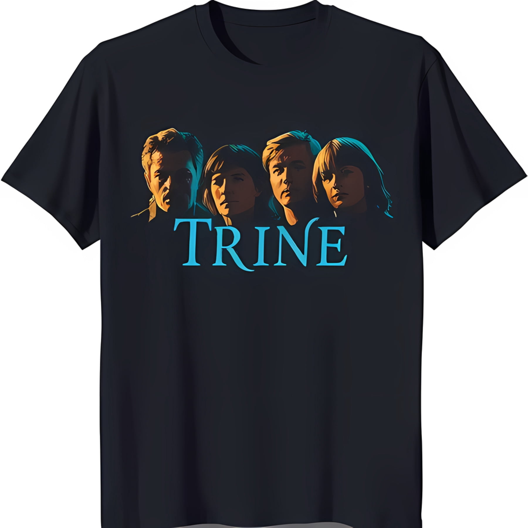 Stylish Black T-Shirt with Vibrant Blue 'TRINE' Graphic & Unique ...