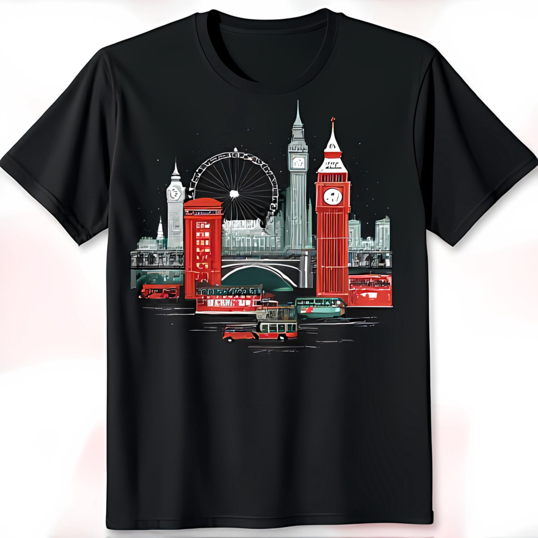 Stylish Black T-Shirt with Vibrant London Attractions Graphic London ...