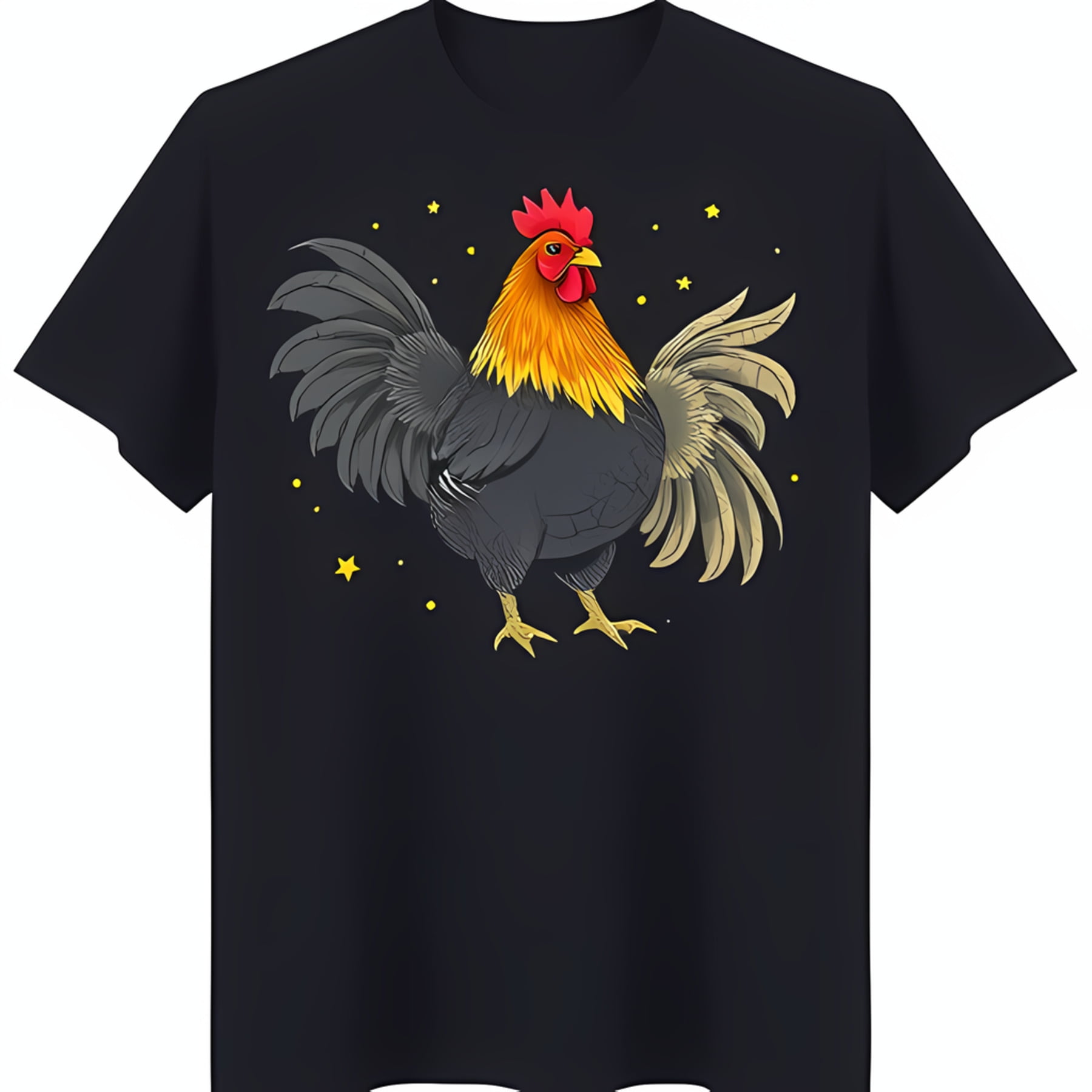 Stylish Black T-Shirt with Vibrant Rooster Chest Graphic Soft - Walmart.com