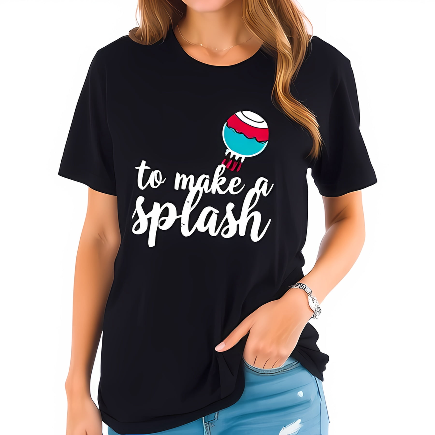 Stylish Black T-Shirt with Whimsical Beach Ball Design "To Make a ...