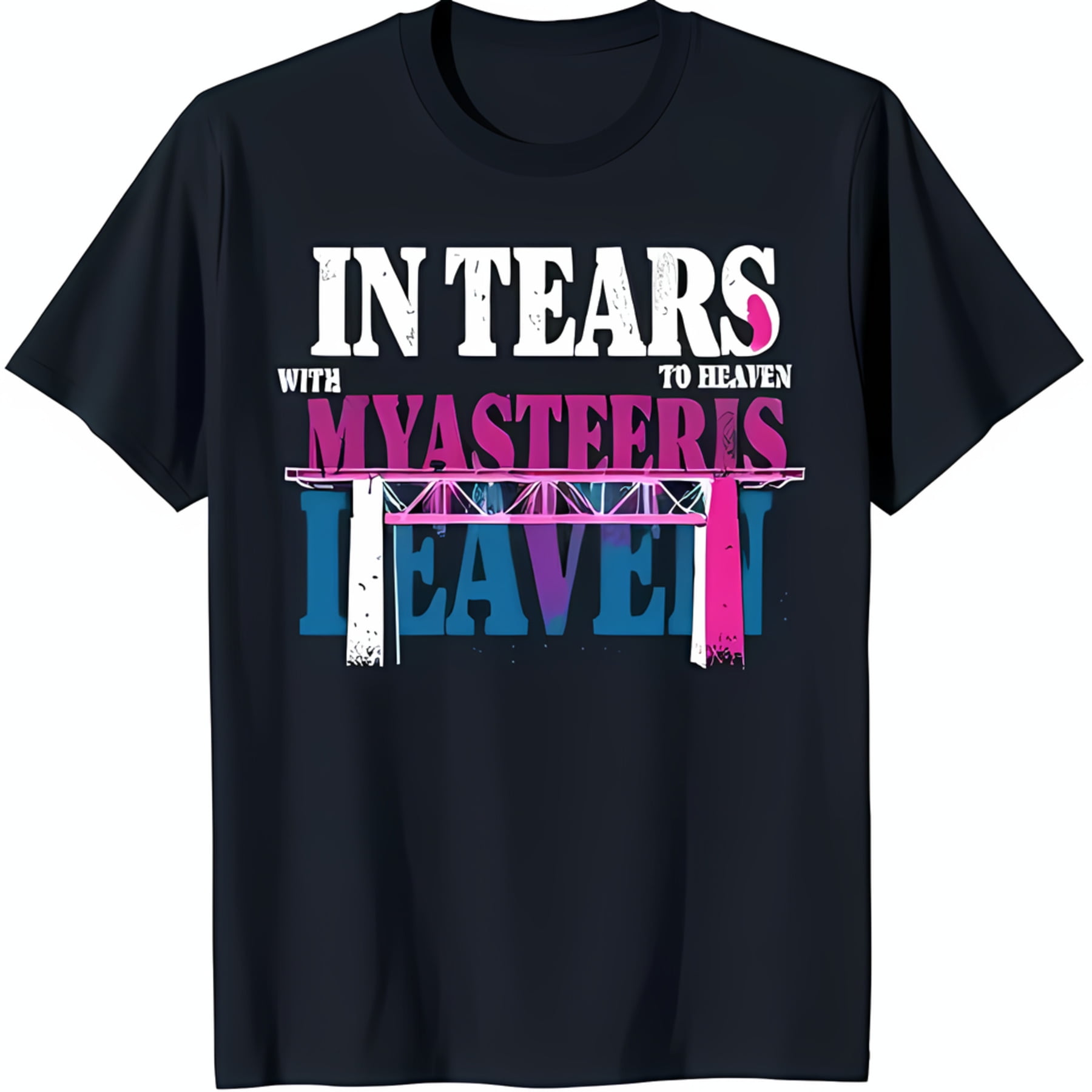 Stylish Black T-Shirt with White Bridge Graphic 'IN TEARS WITH ...