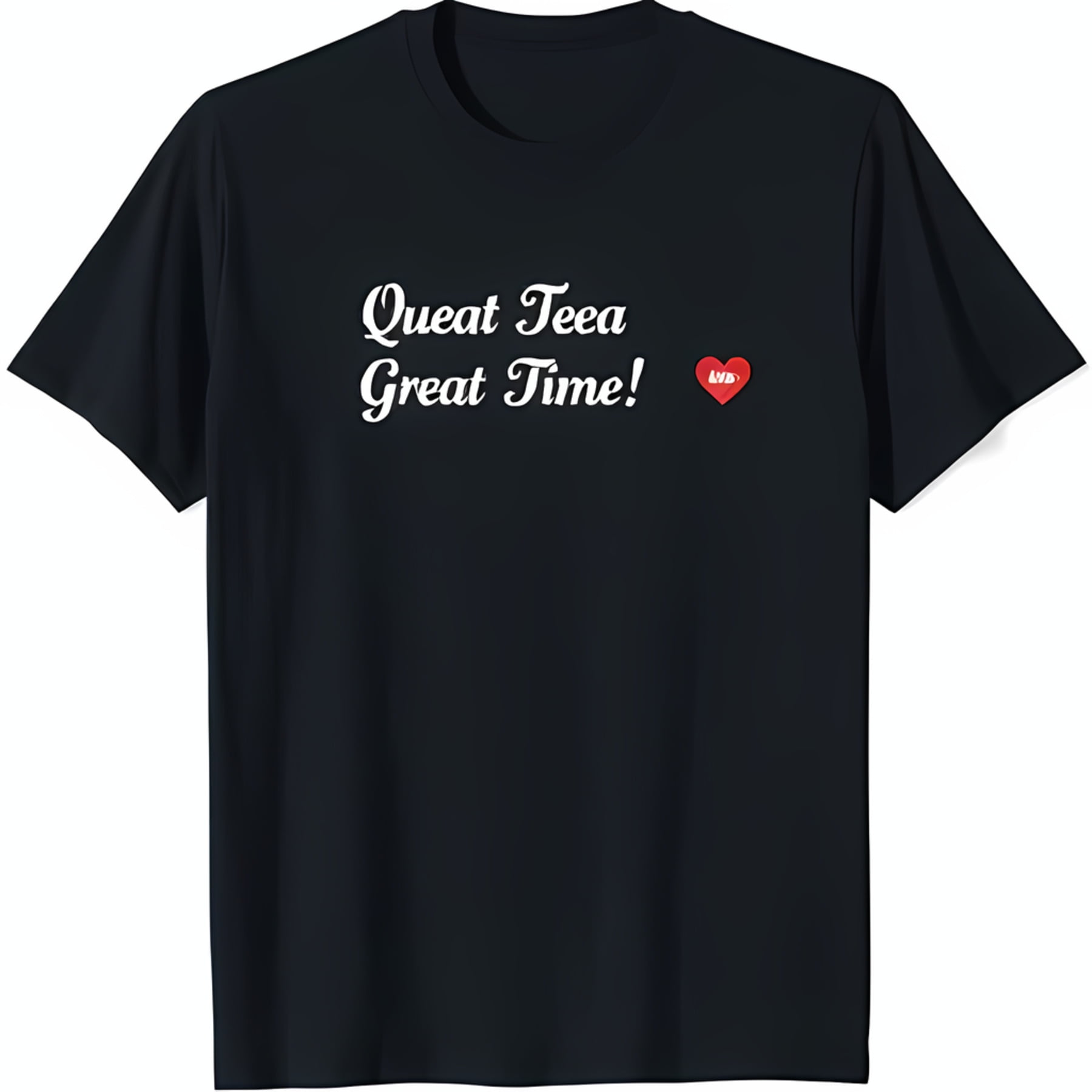 Stylish Black T-Shirt with White Cursive Graphic and Red Heart Design ...