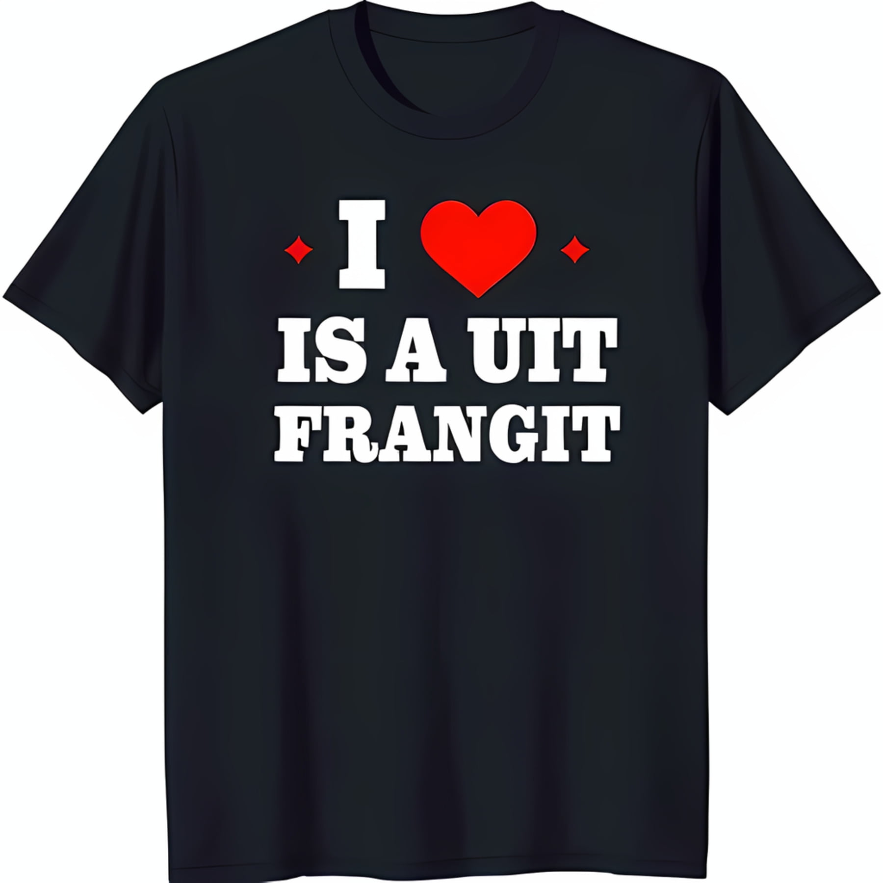 Stylish Black T-Shirt with White Graphic: 'I love IS A UIT FRANGIT ...