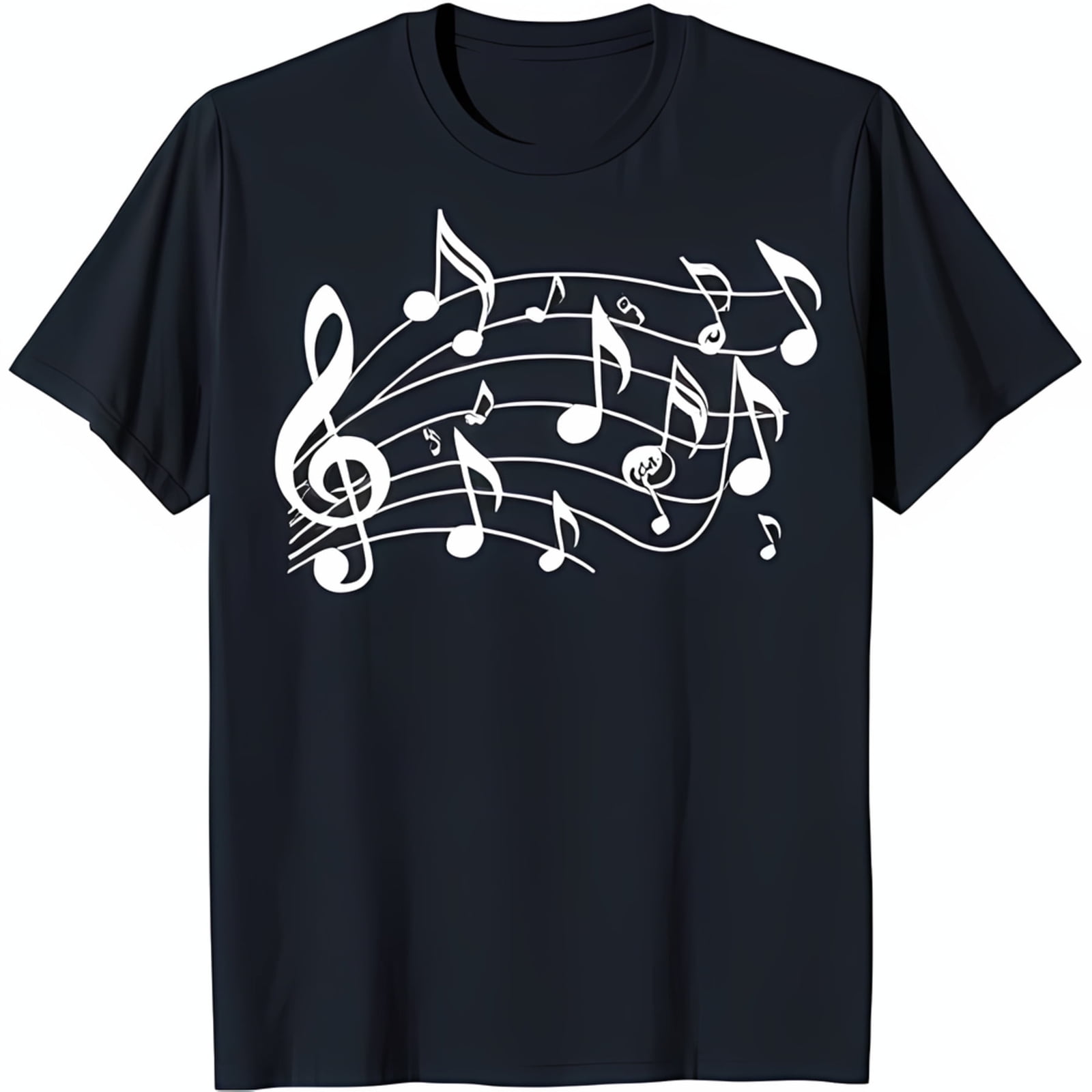 Stylish Black T-Shirt with White Musical Notes & Treble Design for ...