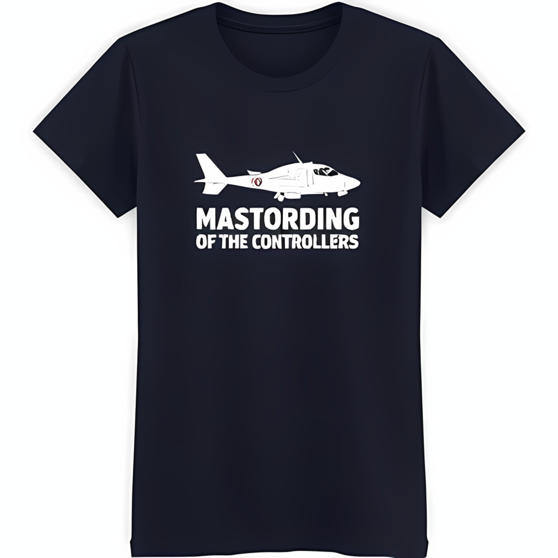 Stylish Black T-Shirt with White Plane Graphic & 'MASTORDING OF THE ...