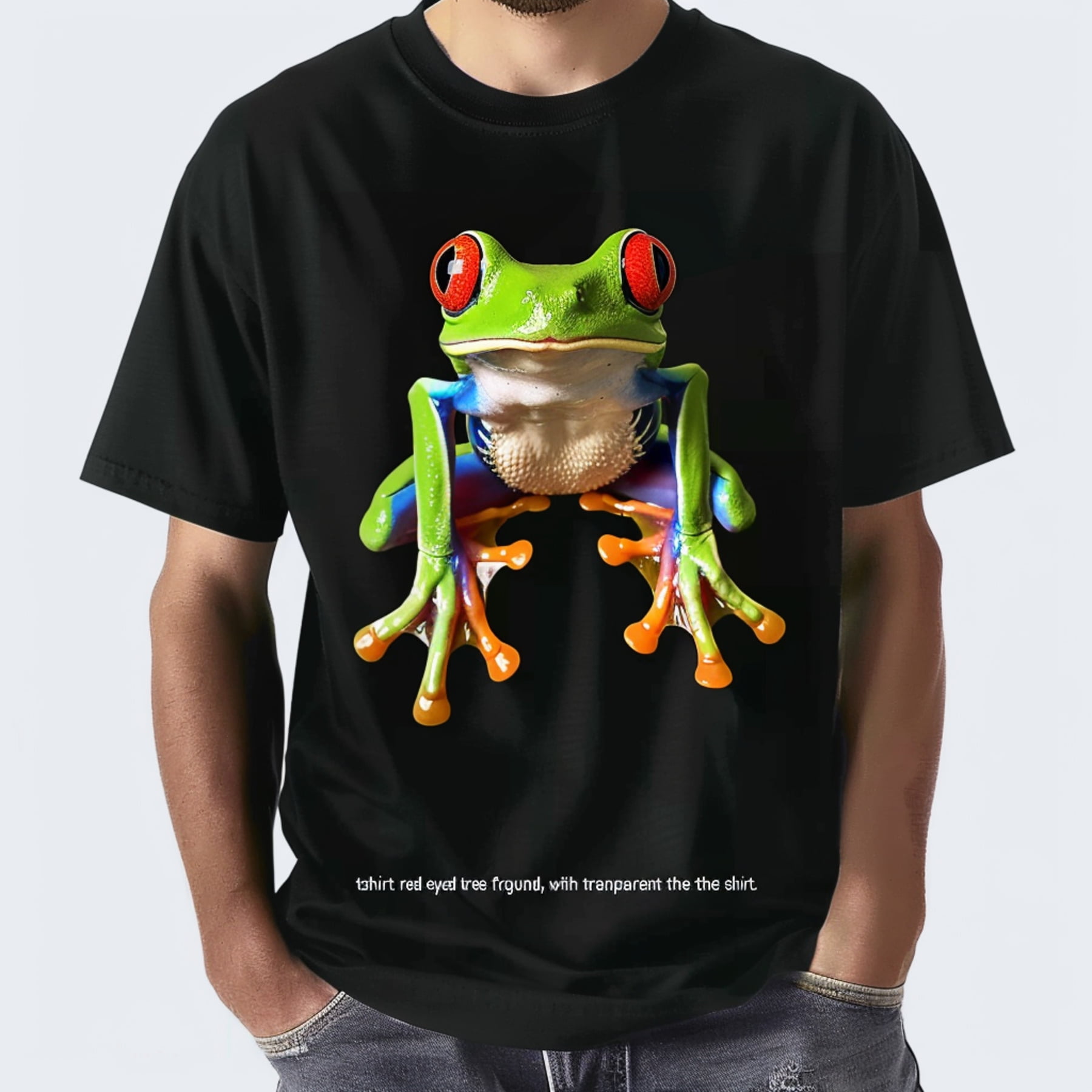 Stylish Black TShirt featuring Adorable RedEyed Tree Frog Design ...