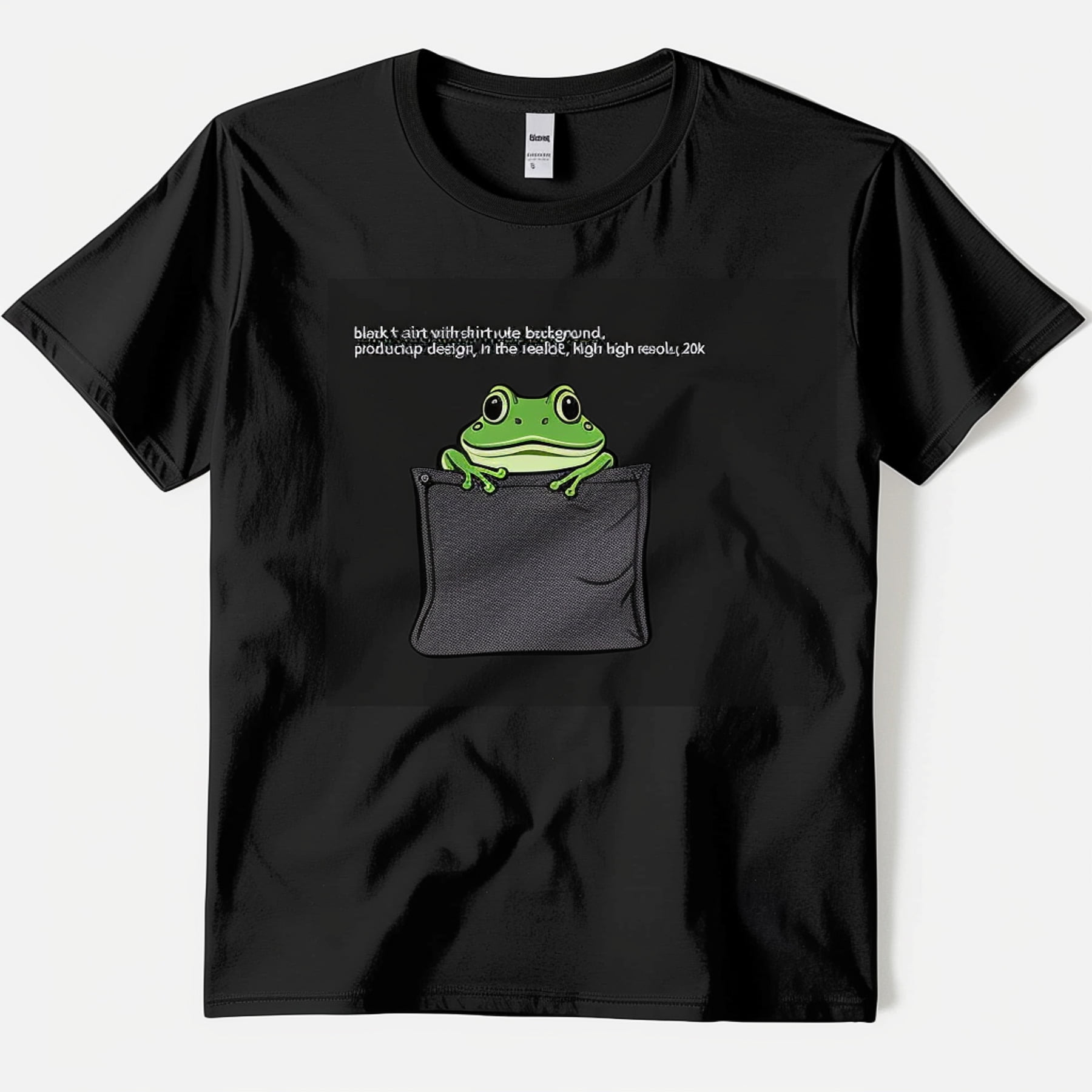 Stylish Black Tee Collection: Cartoon Frog Pocket Design Ultra ...