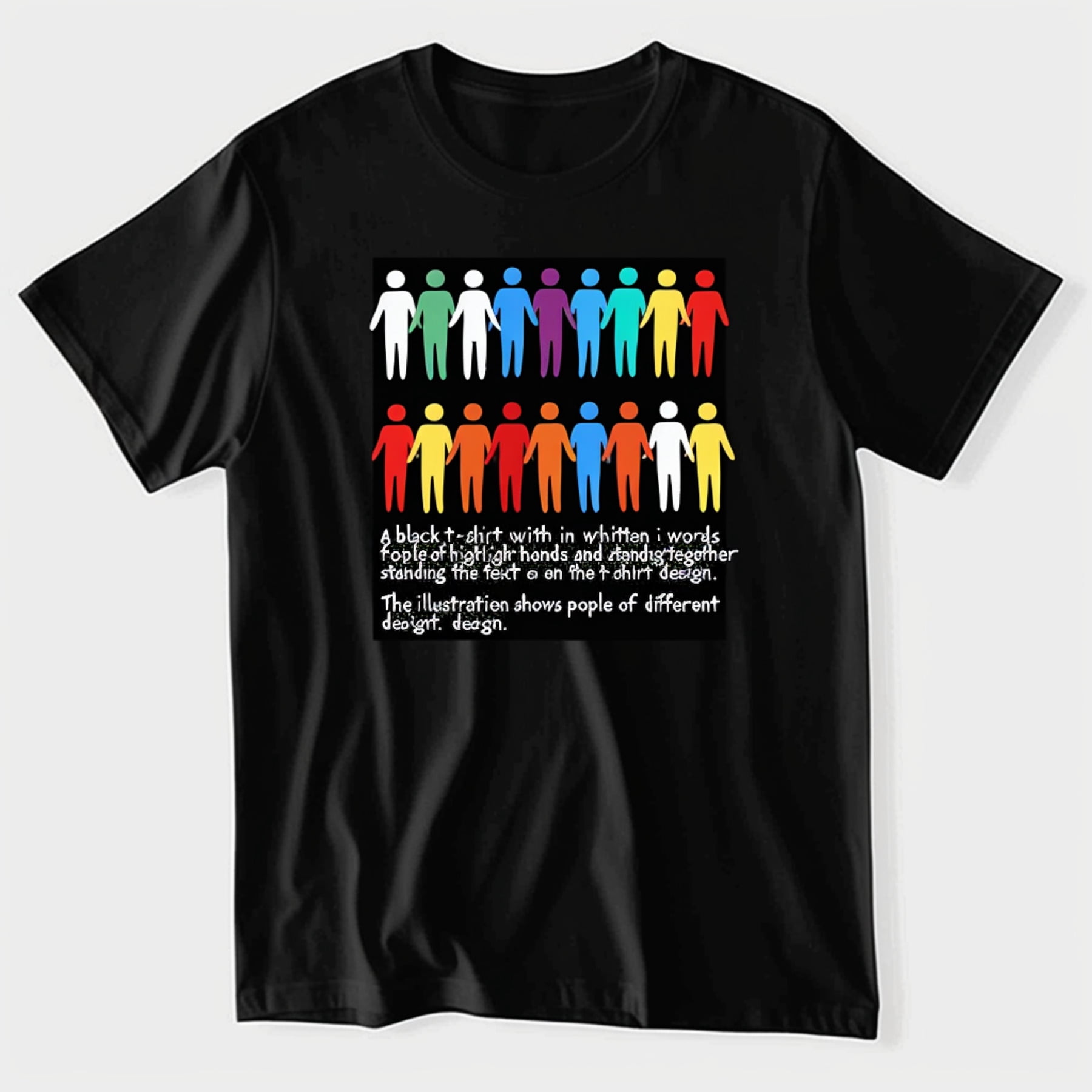 Stylish Black Tee Unity Graphic Design Multiracial People Colourful ...