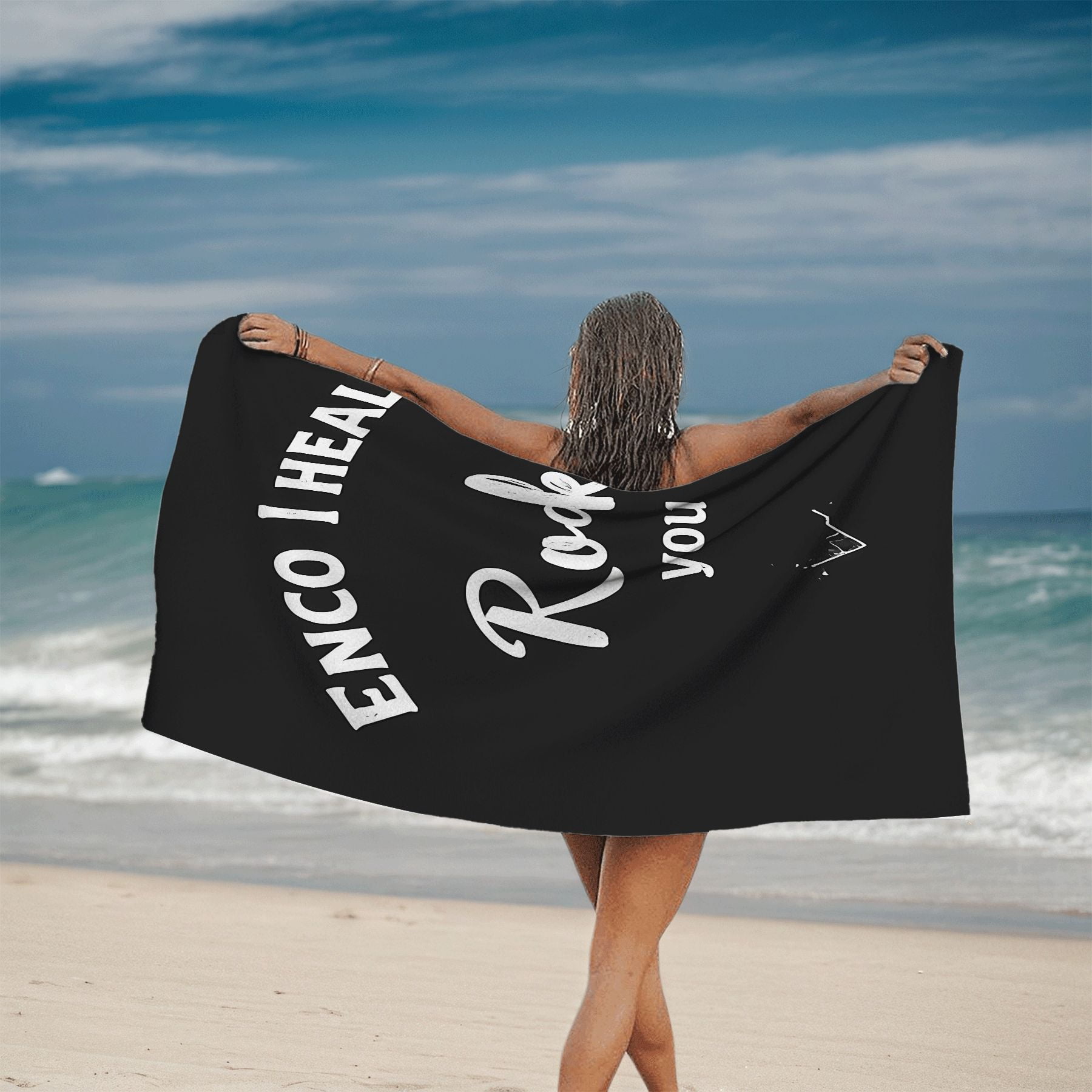 Stylish Black & White Towel Set - Bold ' ENCO I HEAL ' Design with ...