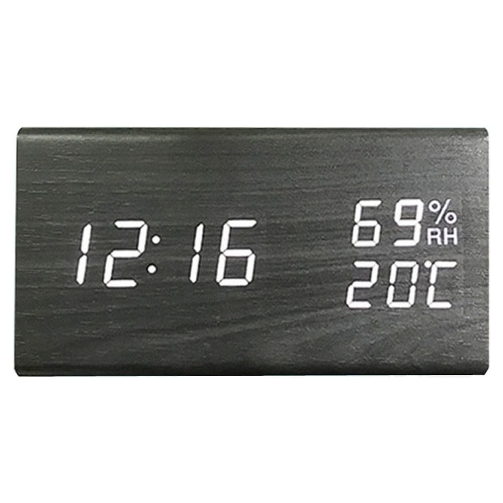 Stylish Black Wooden Digital Alarm Clock with 3 Brightness Levels, 3 ...