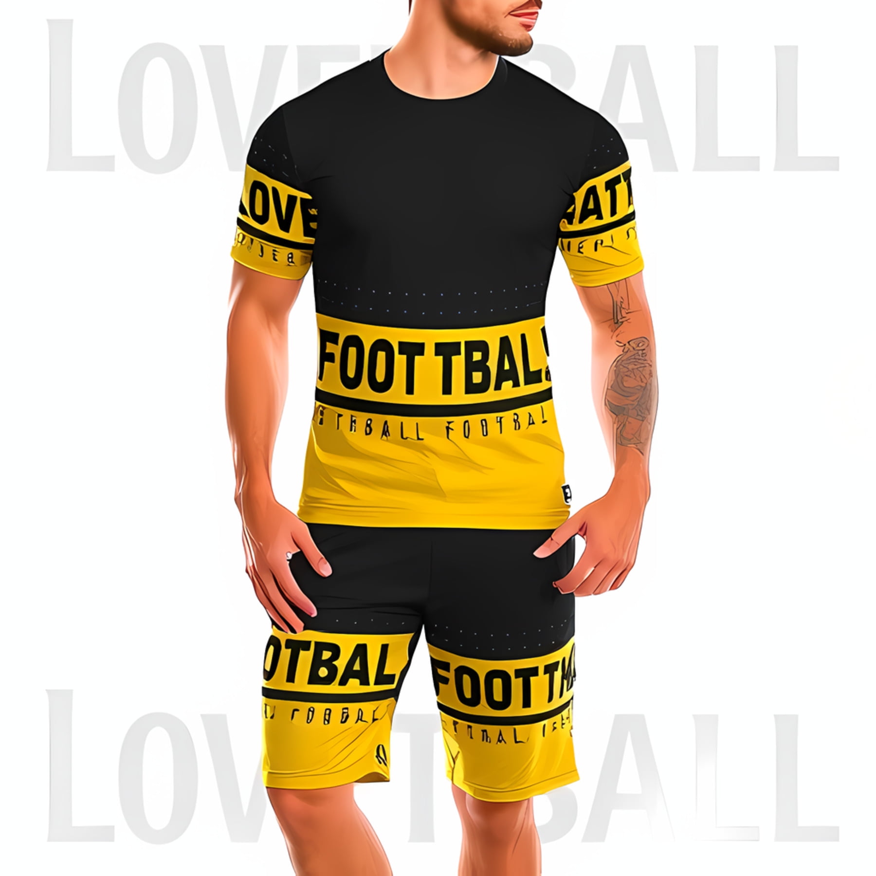 Stylish Black and Gold Athletic T-Shirt and Shorts Set with Bold ...