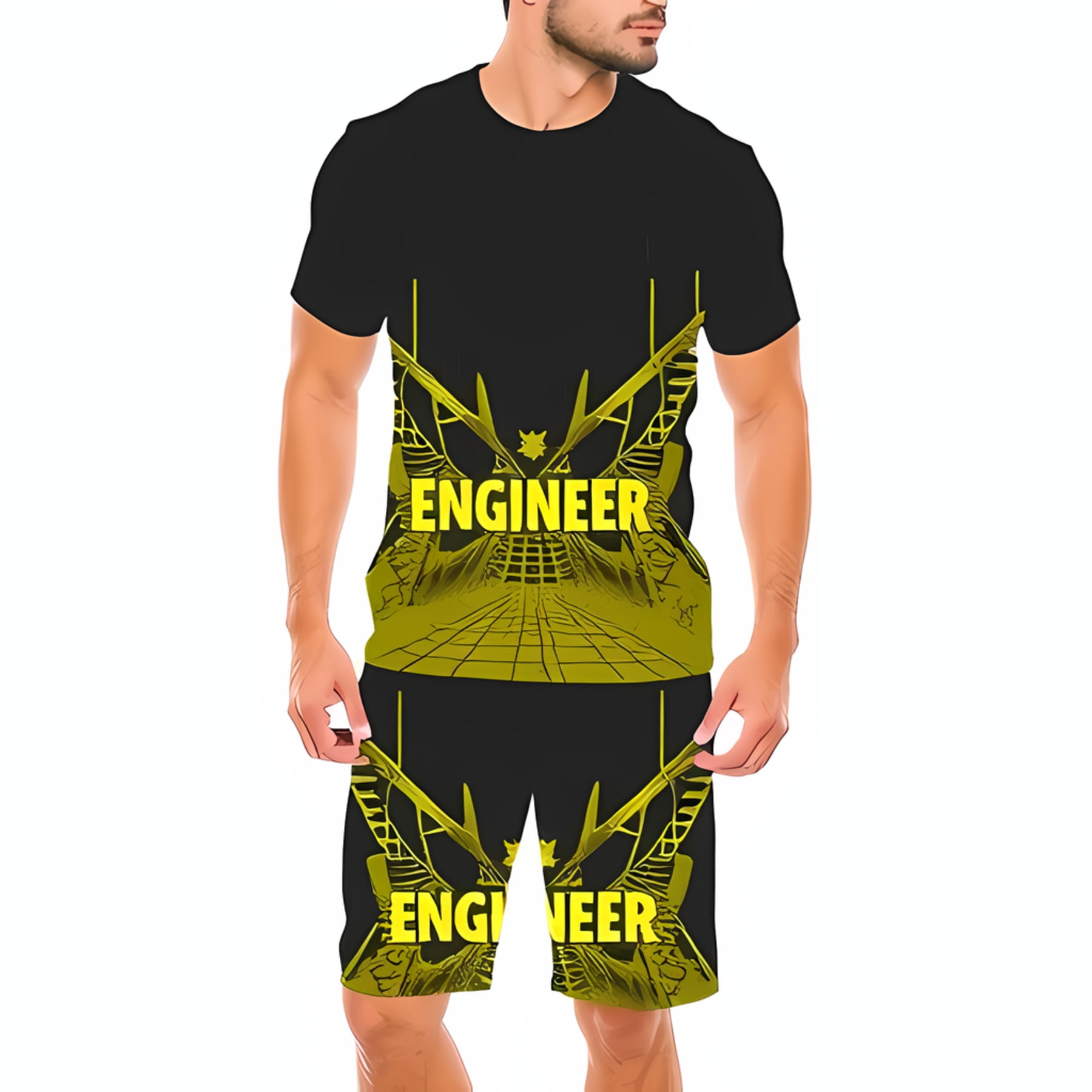 Stylish Black and Gold Engineer - Themed T-Shirt and Shorts Set with ...