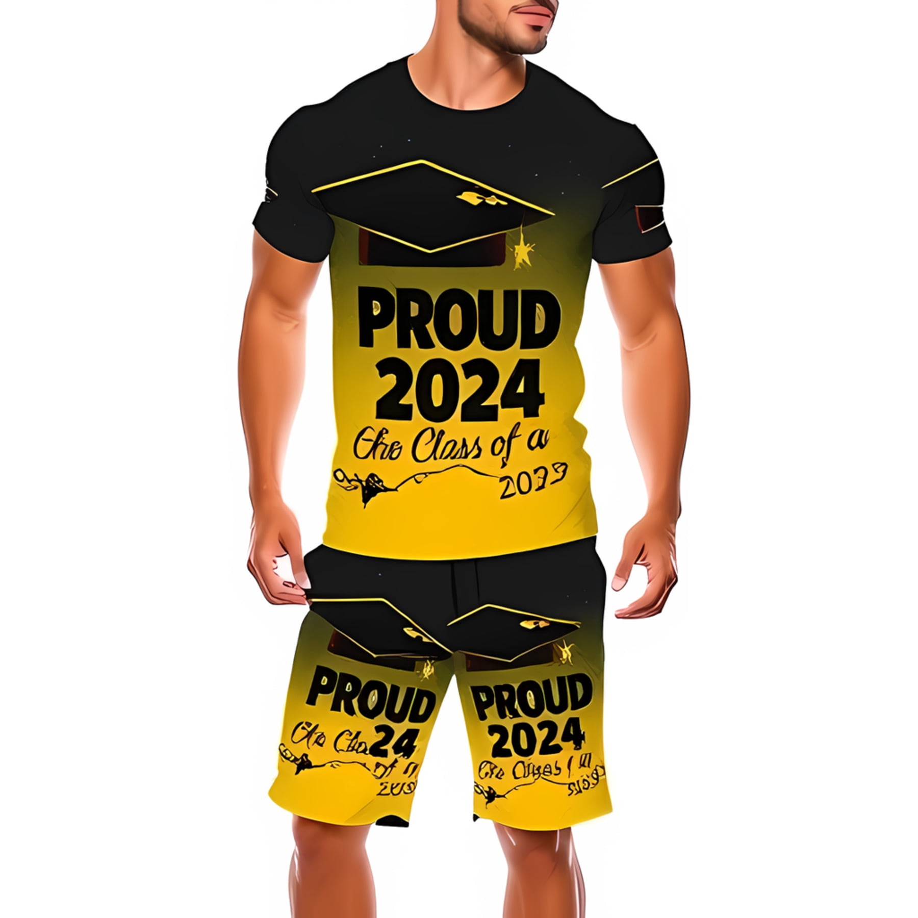 Stylish Black and Gold Graduation Outfit Set - 'Proud 2024' Graphic Tee ...
