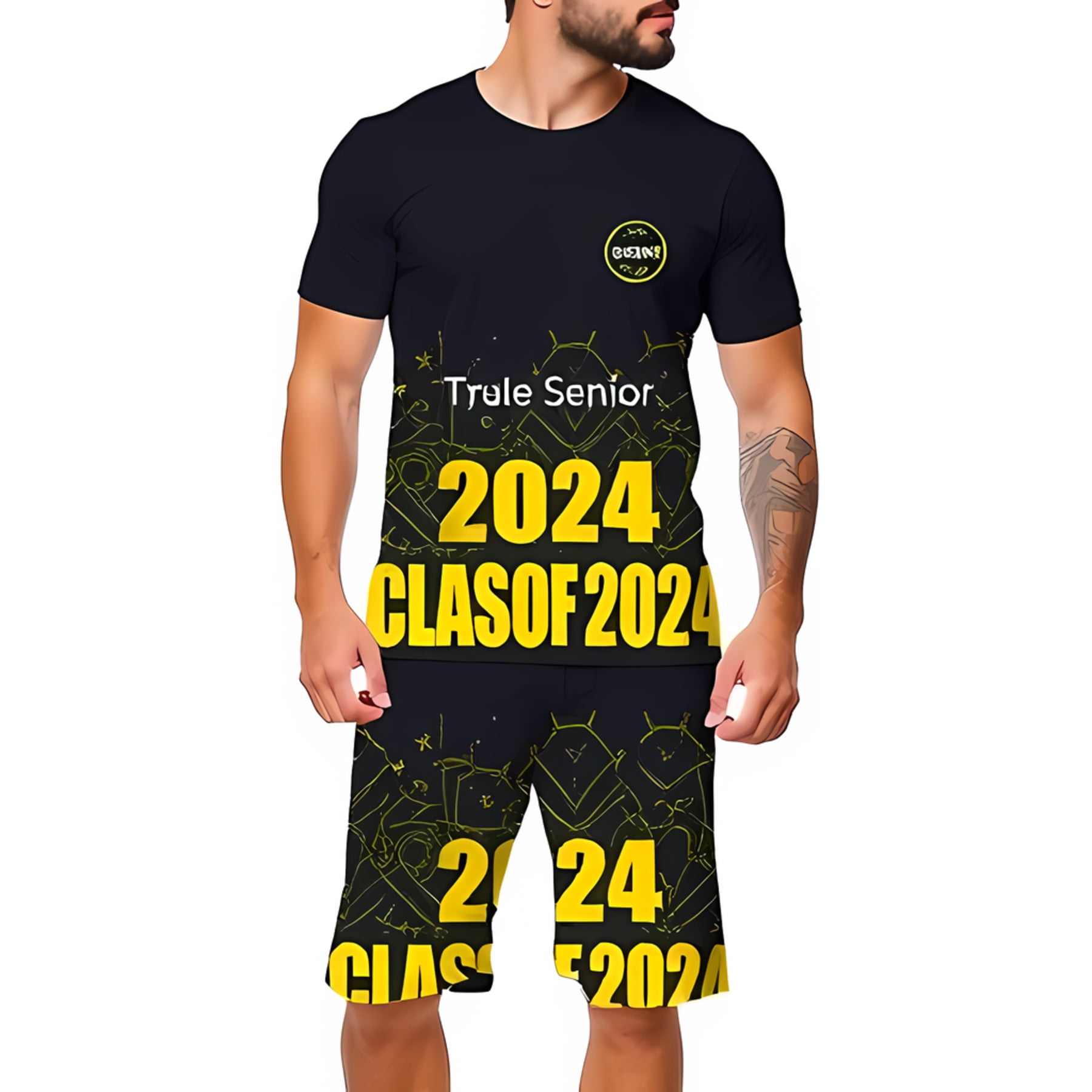 Stylish Black and Gold Graduation T-Shirt and Shorts Set with Bold ...