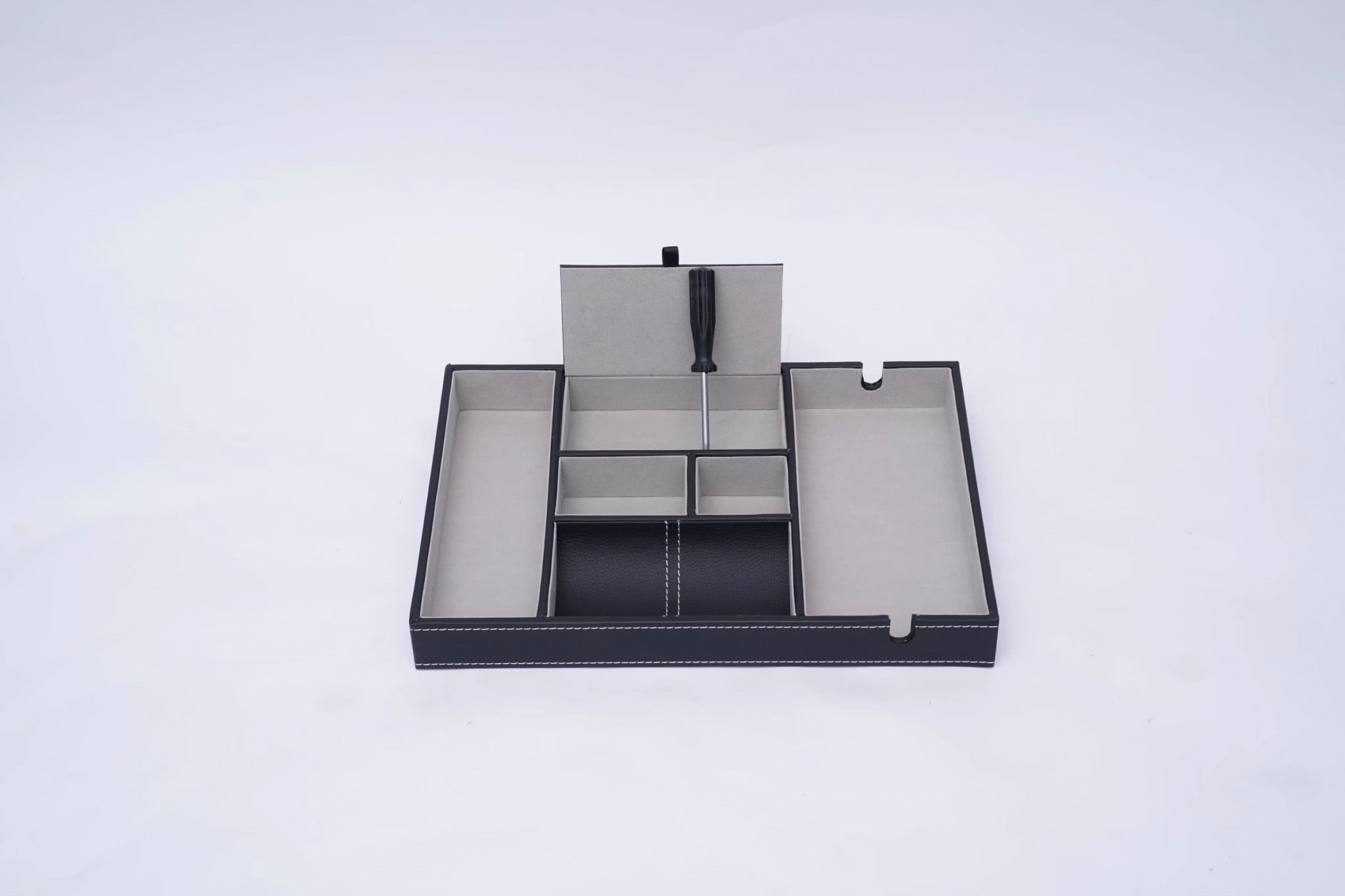 Stylish Black and Gray Faux Leather Storage Compartment Tray - Walmart.com