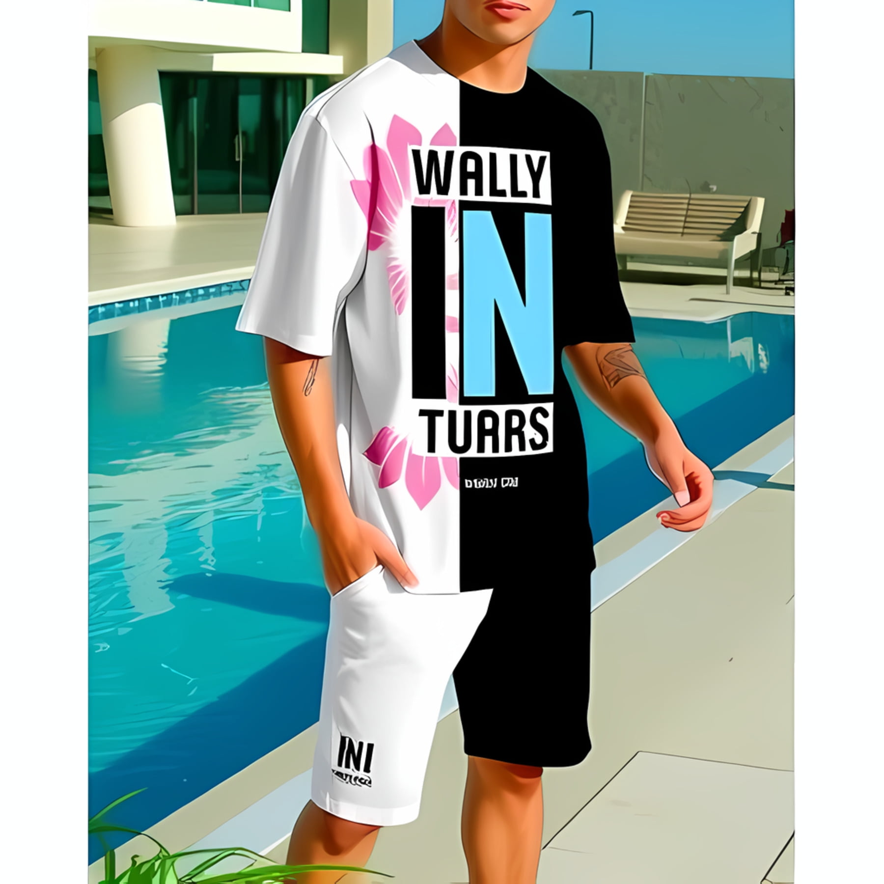 Stylish Black and White Graphic T-Shirt with 'WALLY IN TURBS' Text ...