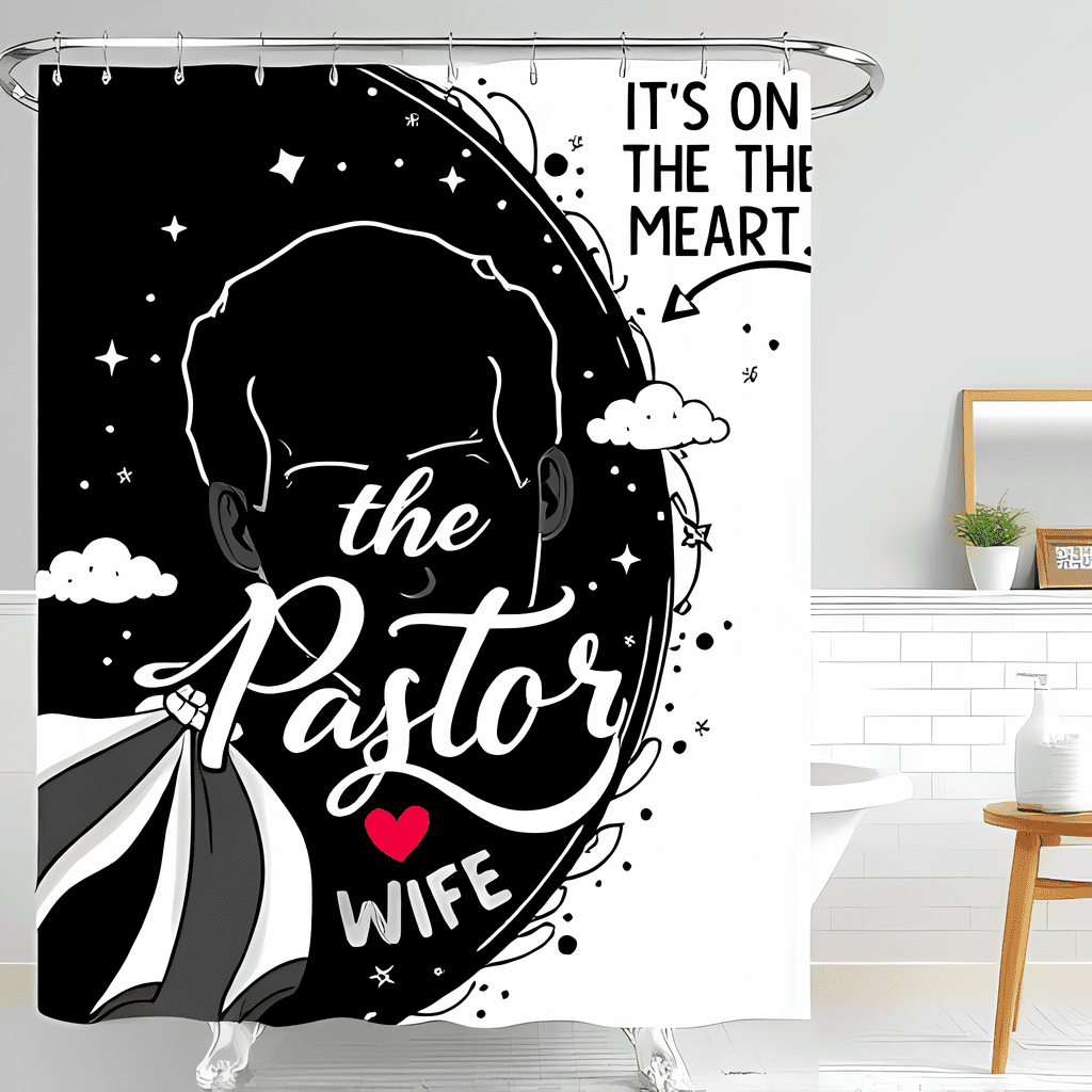 Stylish Black and White Pastor Wife Shower Curtain with Heart Design ...