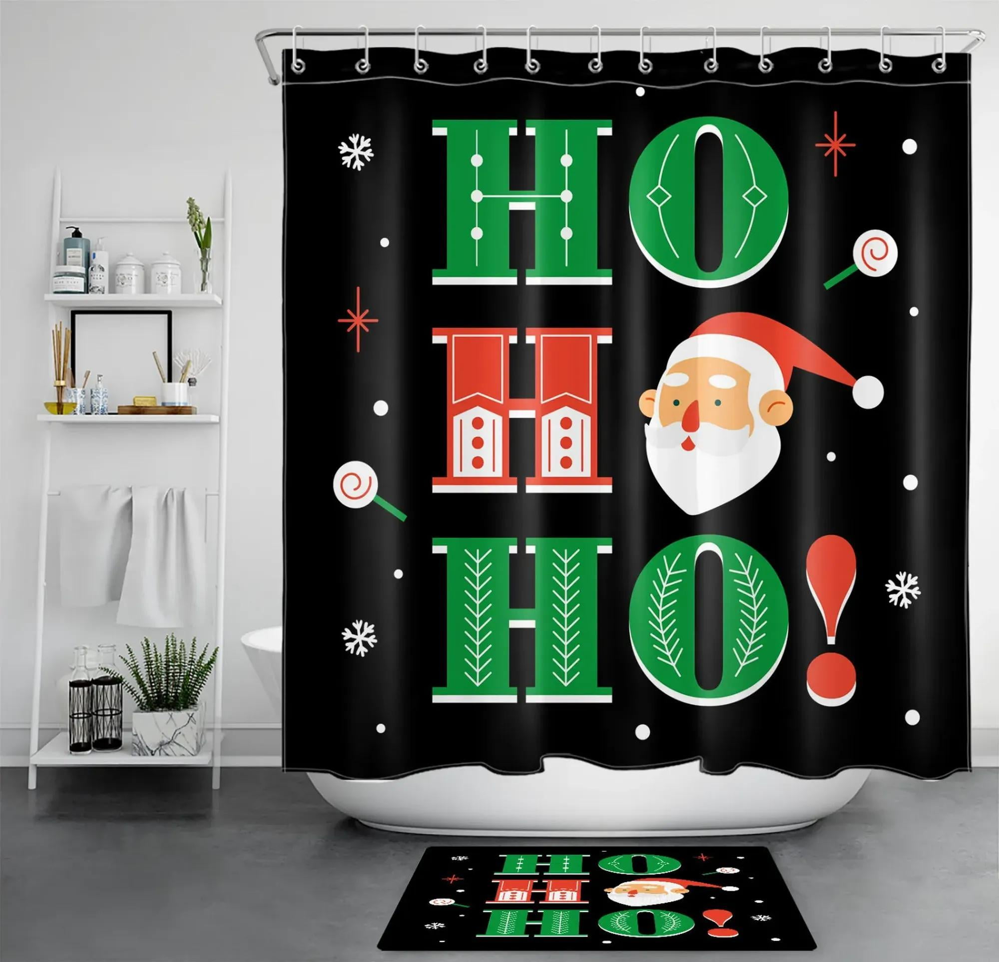 Black and White Snowflakes Santa Claus Shower Curtain Bathroom ...