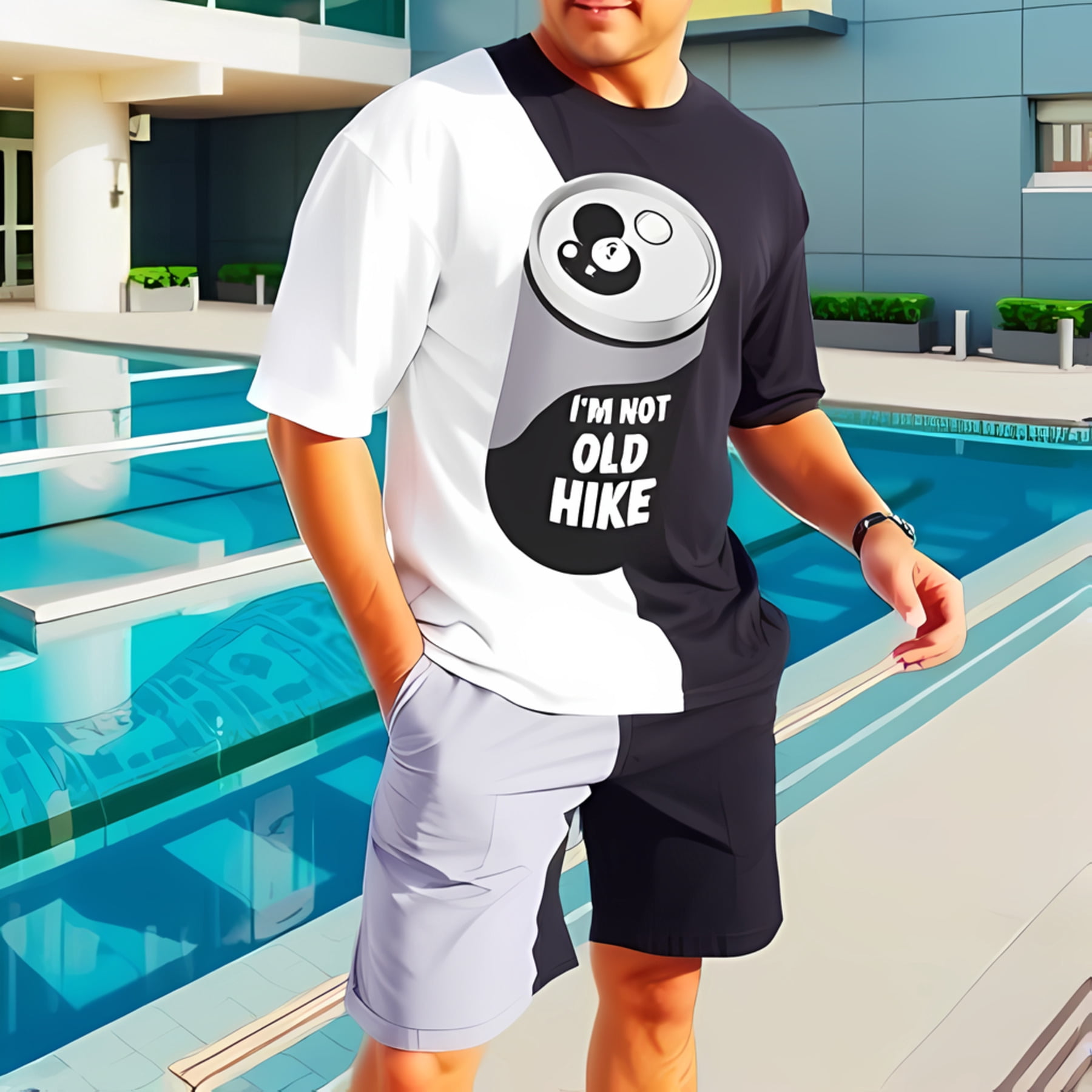 Stylish Black and White T-Shirt with Can Design and 'I'M NOT OLD HIKKE ...