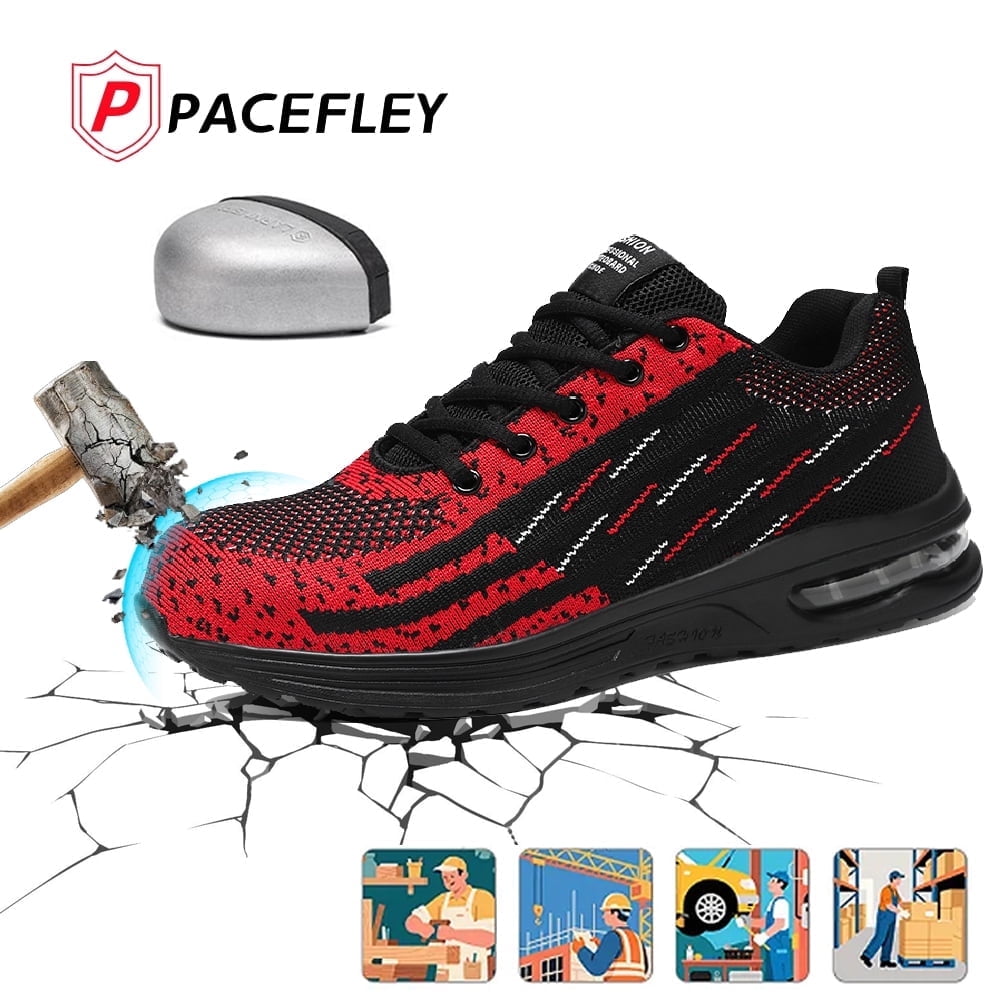 Stylish Black and red steel Toe Safety Shoes for Men -Slip Resistant ...