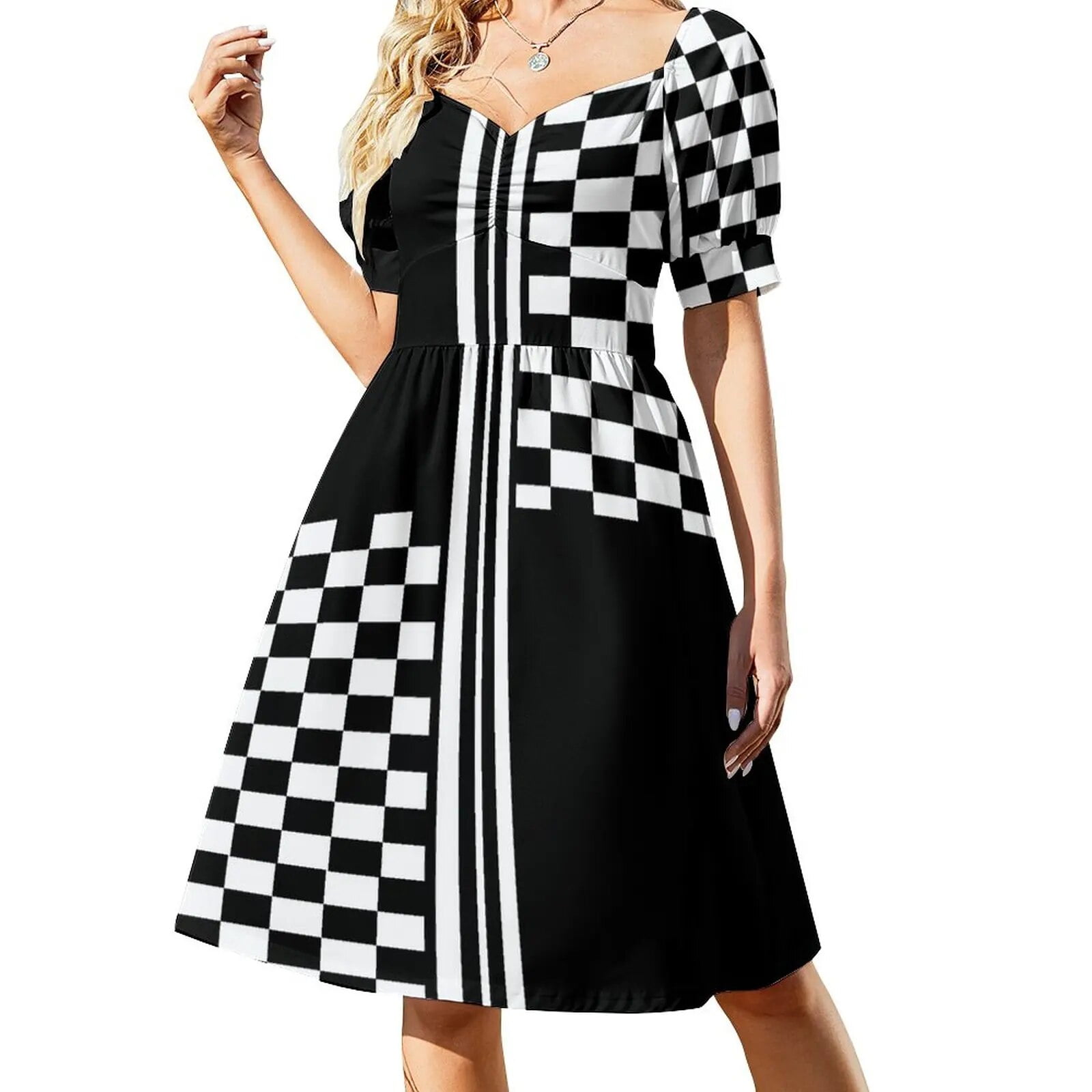 Stylish Black and white check and stripes Dress elegant dresses for ...