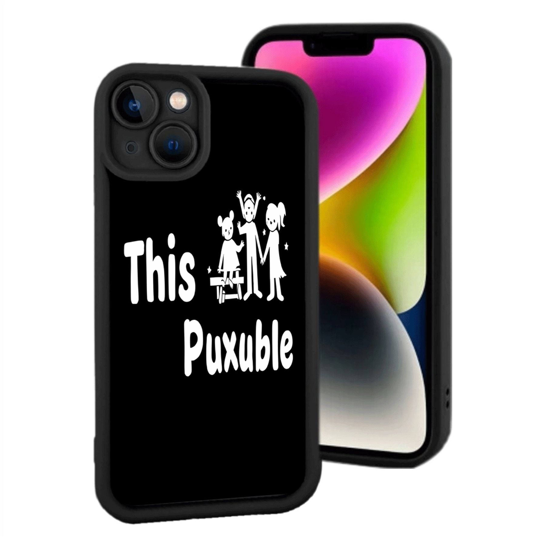 Stylish Black iPhone 15 Case - " This Puxable " Bold Text with Family ...