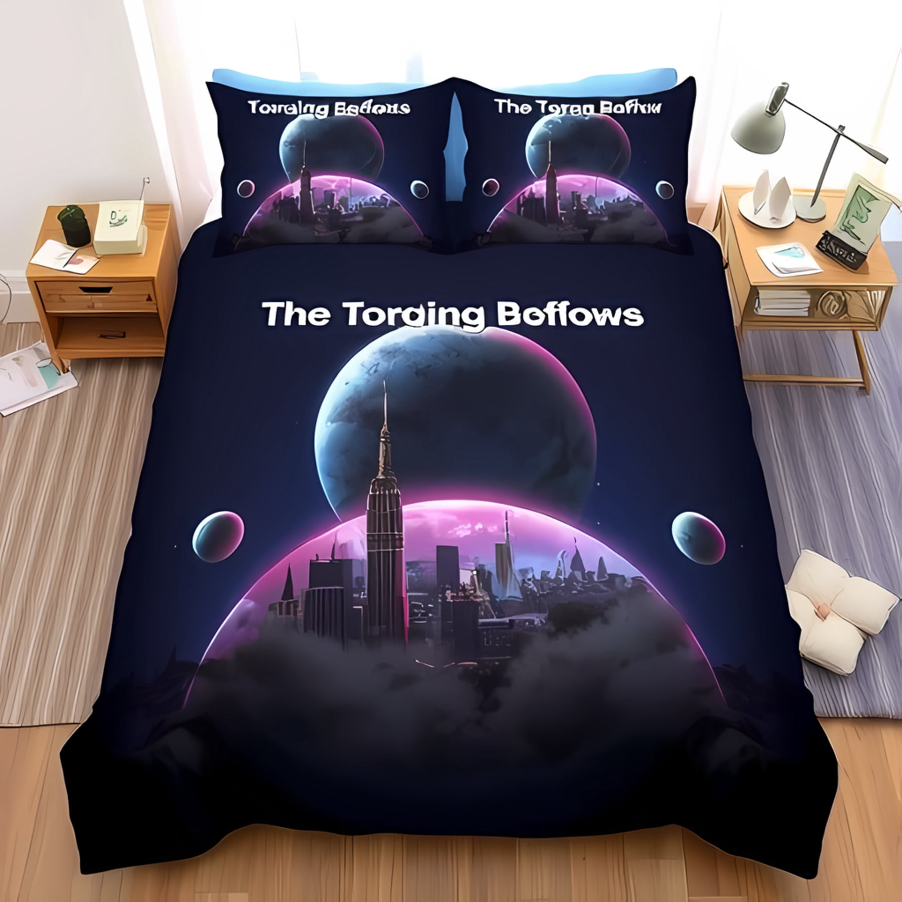 Stylish Blue Cityscape Comforter Set "The Toring Bofflows" Graphic ...