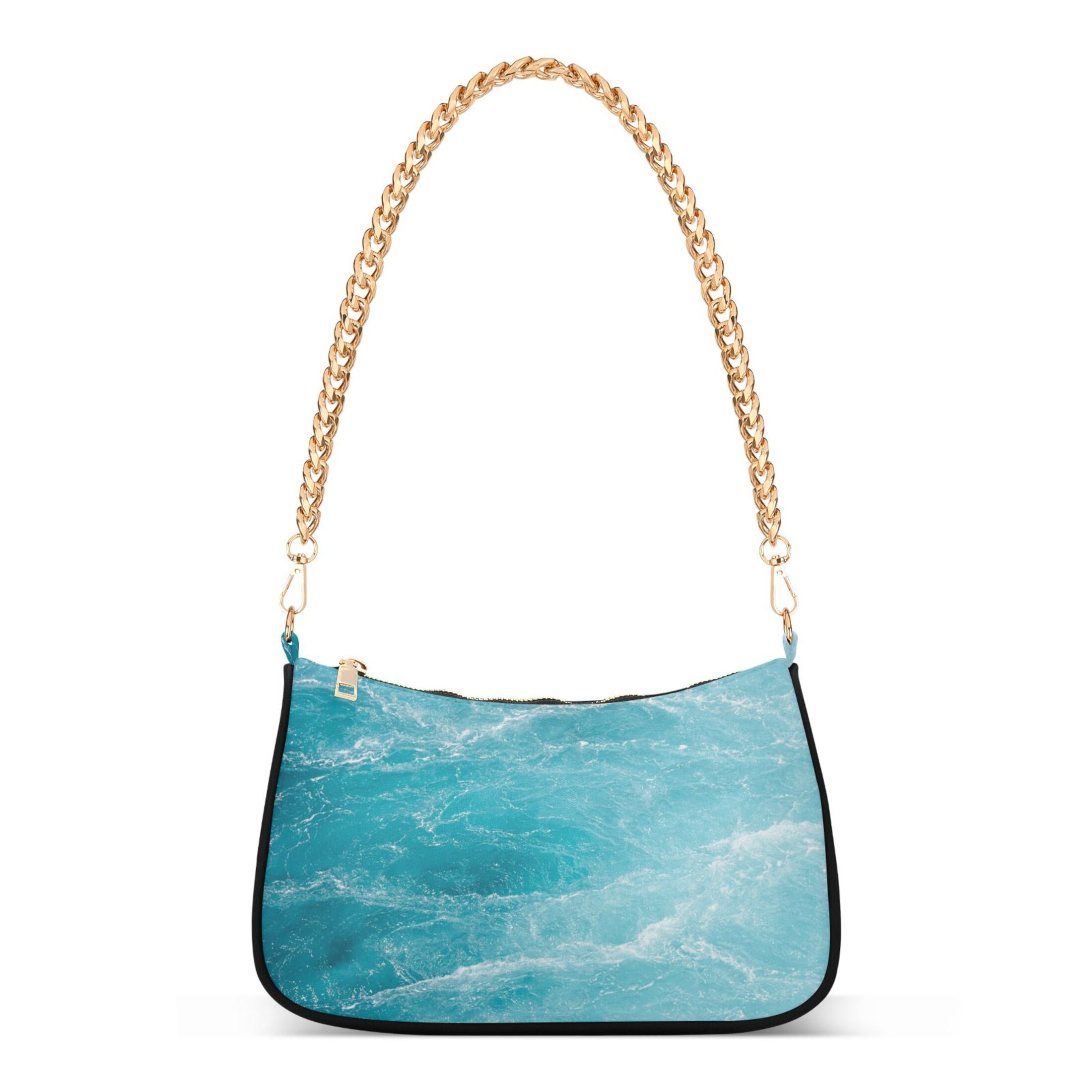 Stylish Blue Ocean Marble Womens Chain Shoulder Bag Tote Handbag Clutch ...