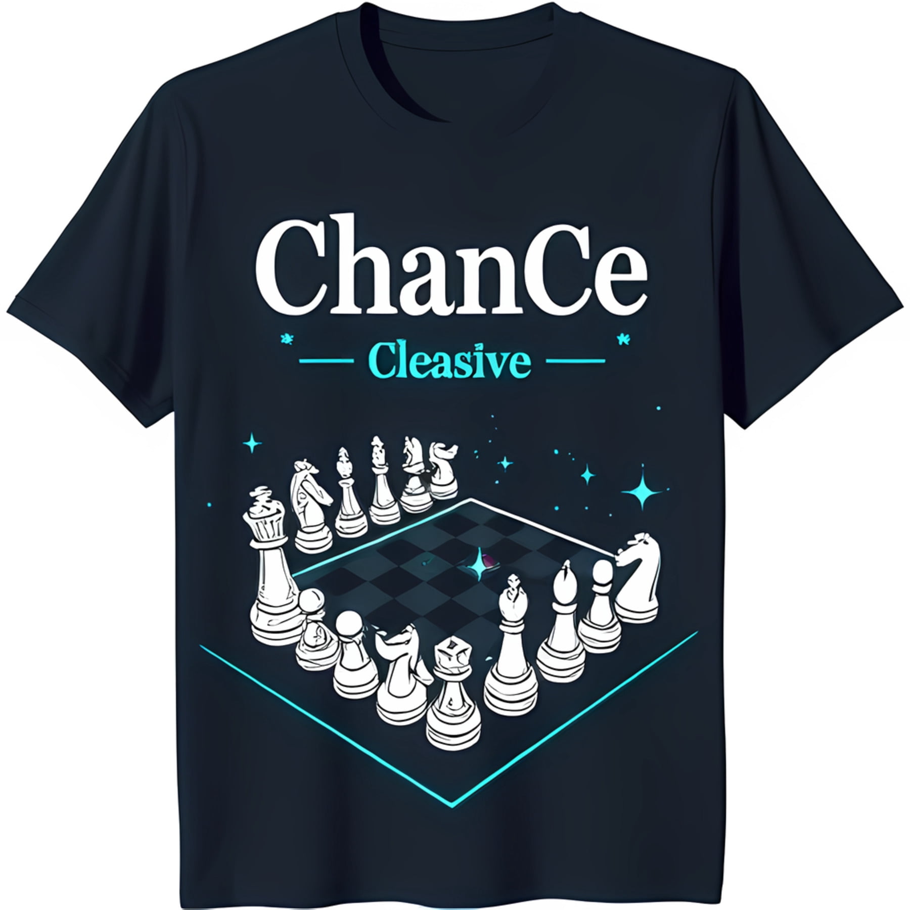 Stylish Blue T-Shirt with Unique 'ChanCe' Graphic & Chess Design ...