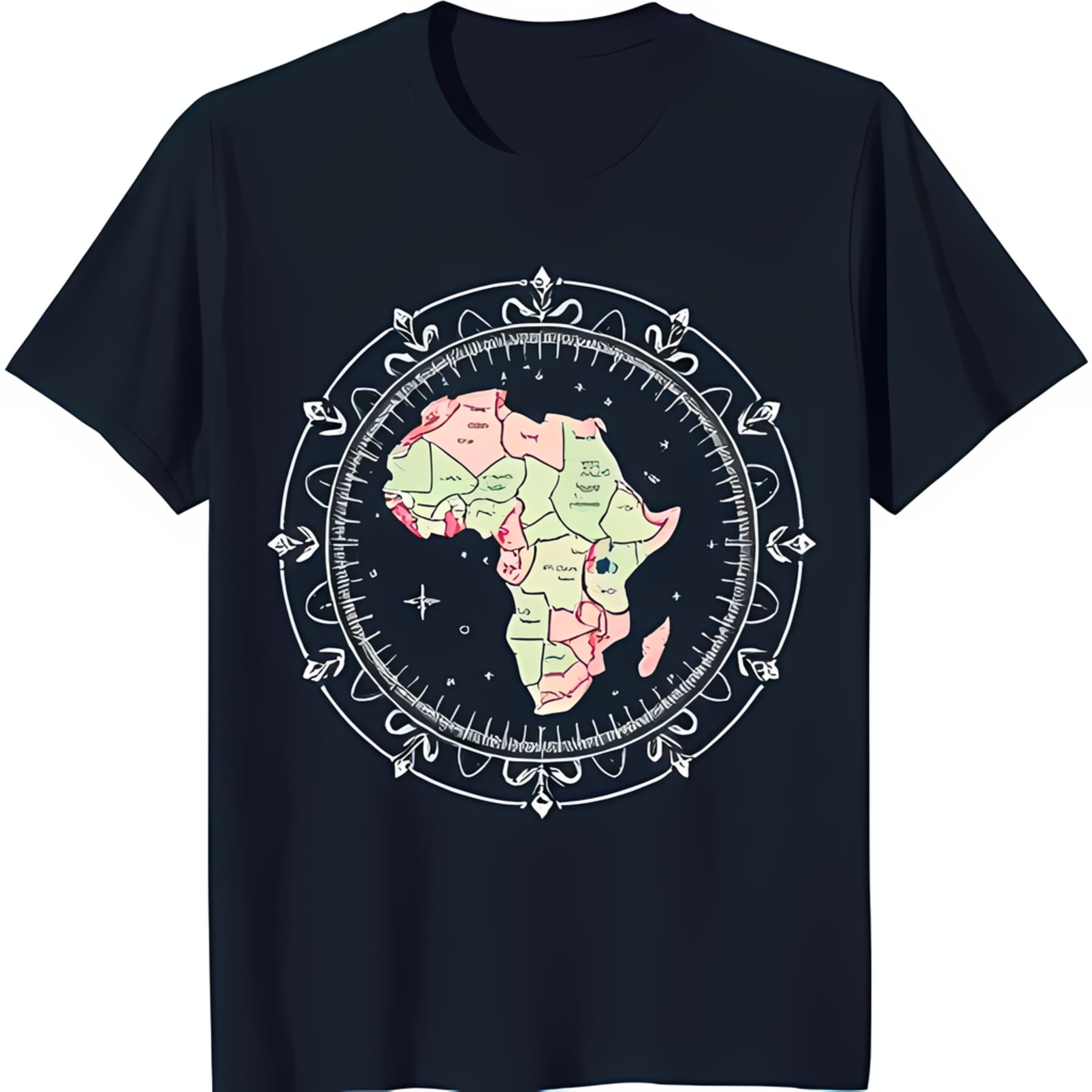Stylish Blue T-Shirt with Vibrant Africa Map Graphic & Swirling Design ...
