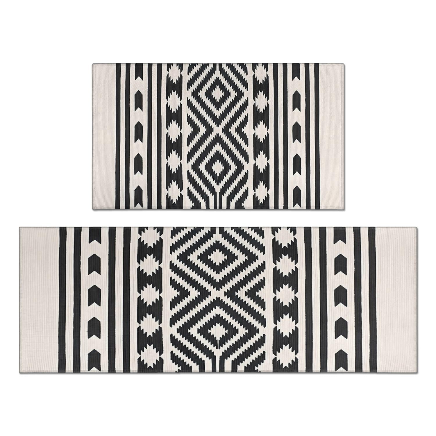 Stylish Boho Kitchen Mat Set of 2 - Non-Skid, Absorbent Modern ...