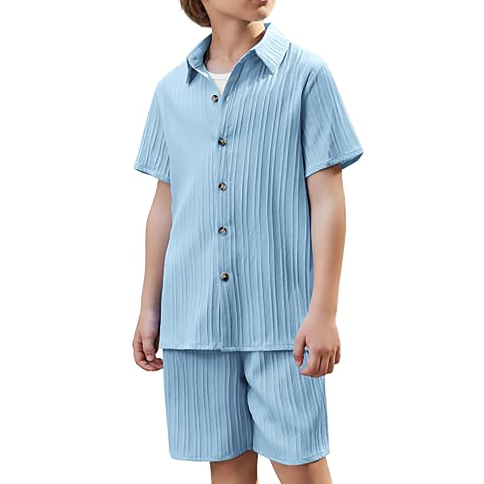 Stylish Boys Outfits and Sets Relaxed Summer Wear Textured Short Sleeve ...