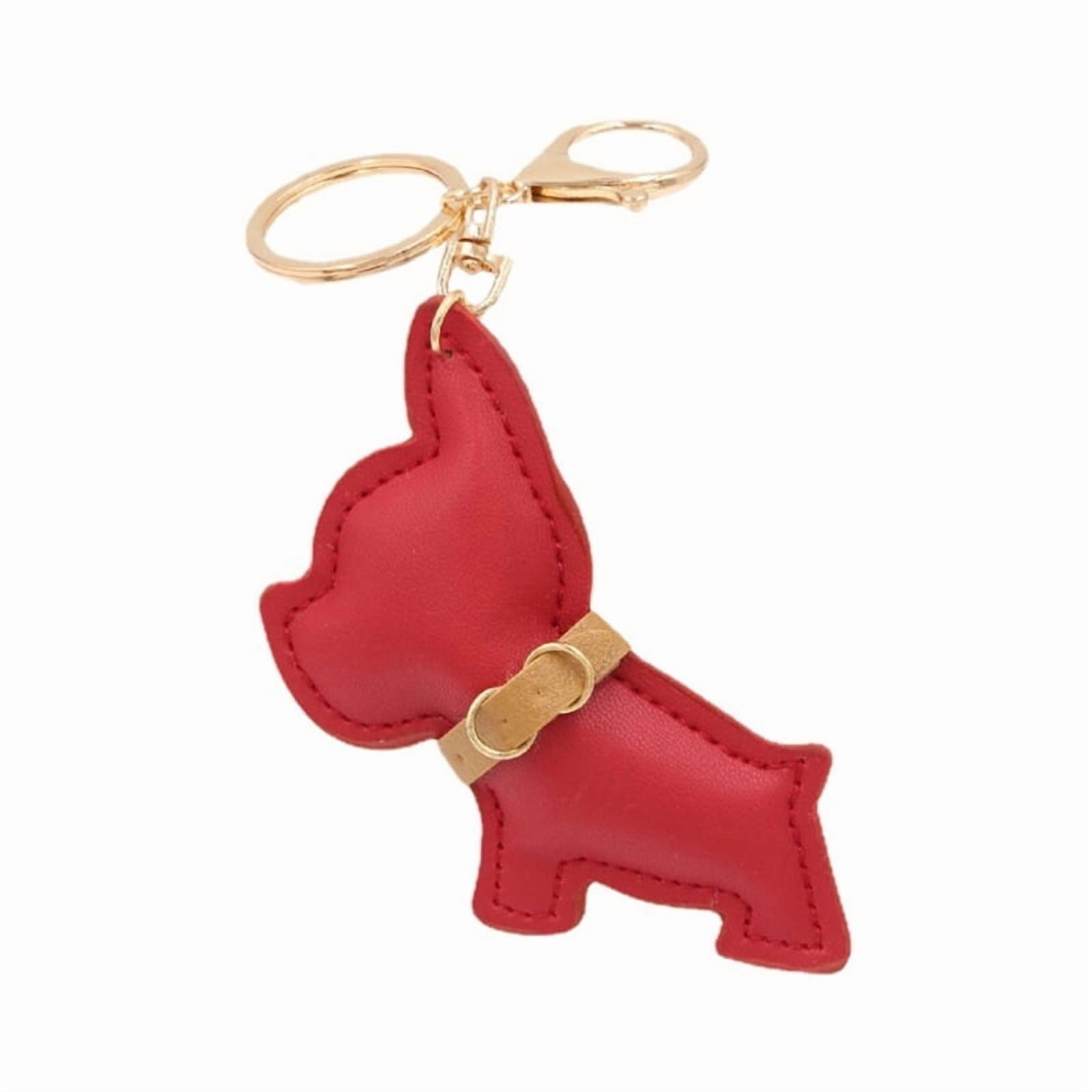 Bulldog Dog Keychain Accessory PU Leather Dog Lover Keyring Backpack ...