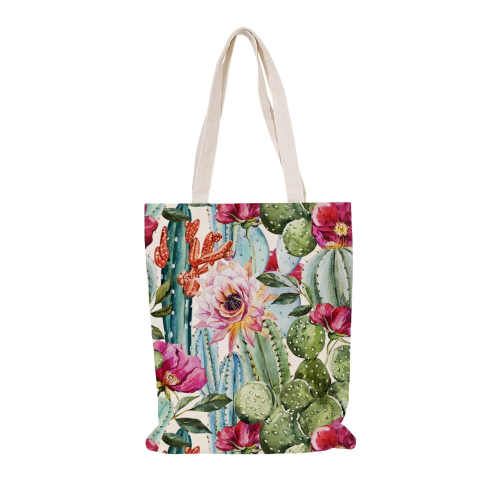 Stylish Cactus Extra Large Canvas Shoulder Tote Top Handle Bag for Gym ...