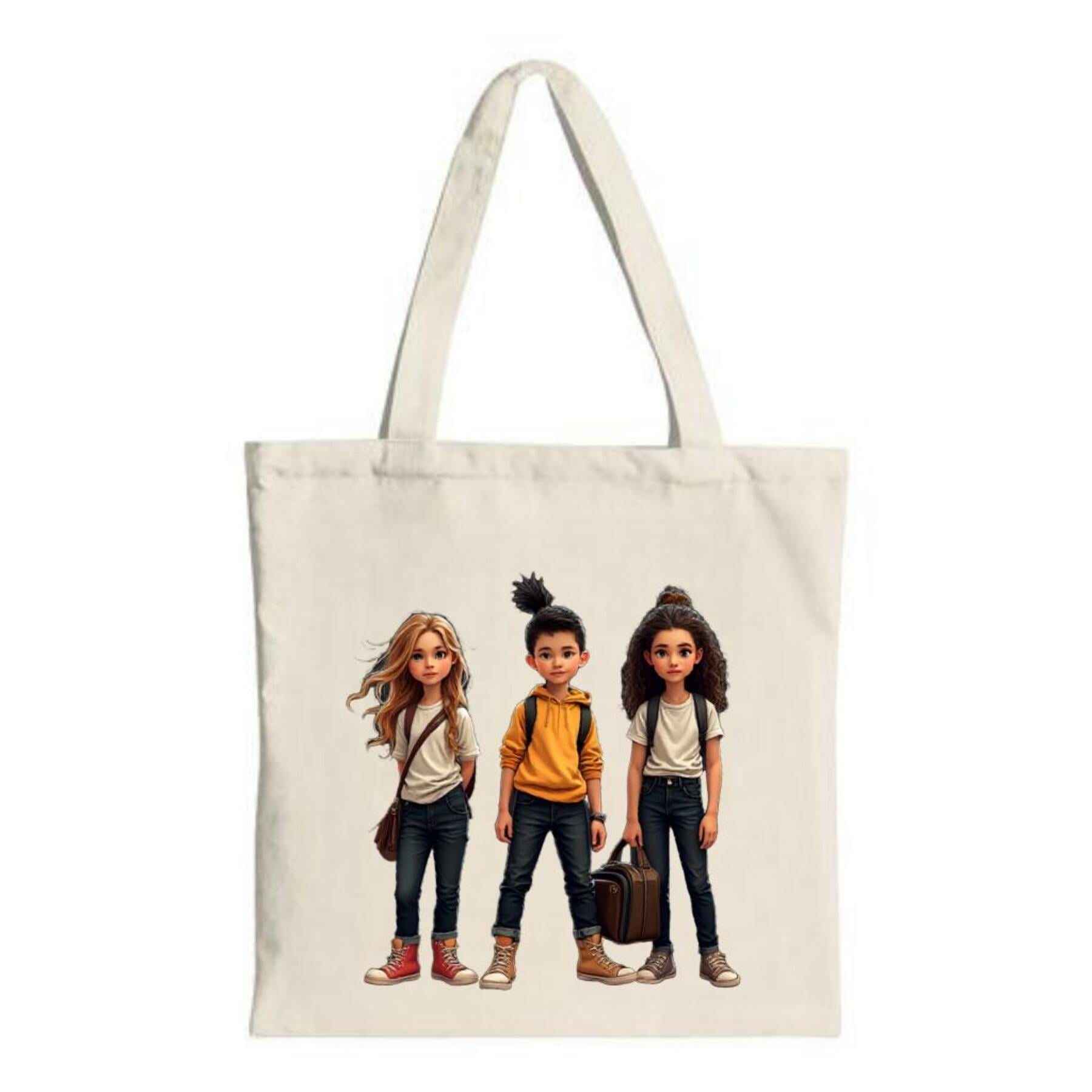 Stylish Canvas Tote Bag Featuring Three Unique Animated Characters in ...