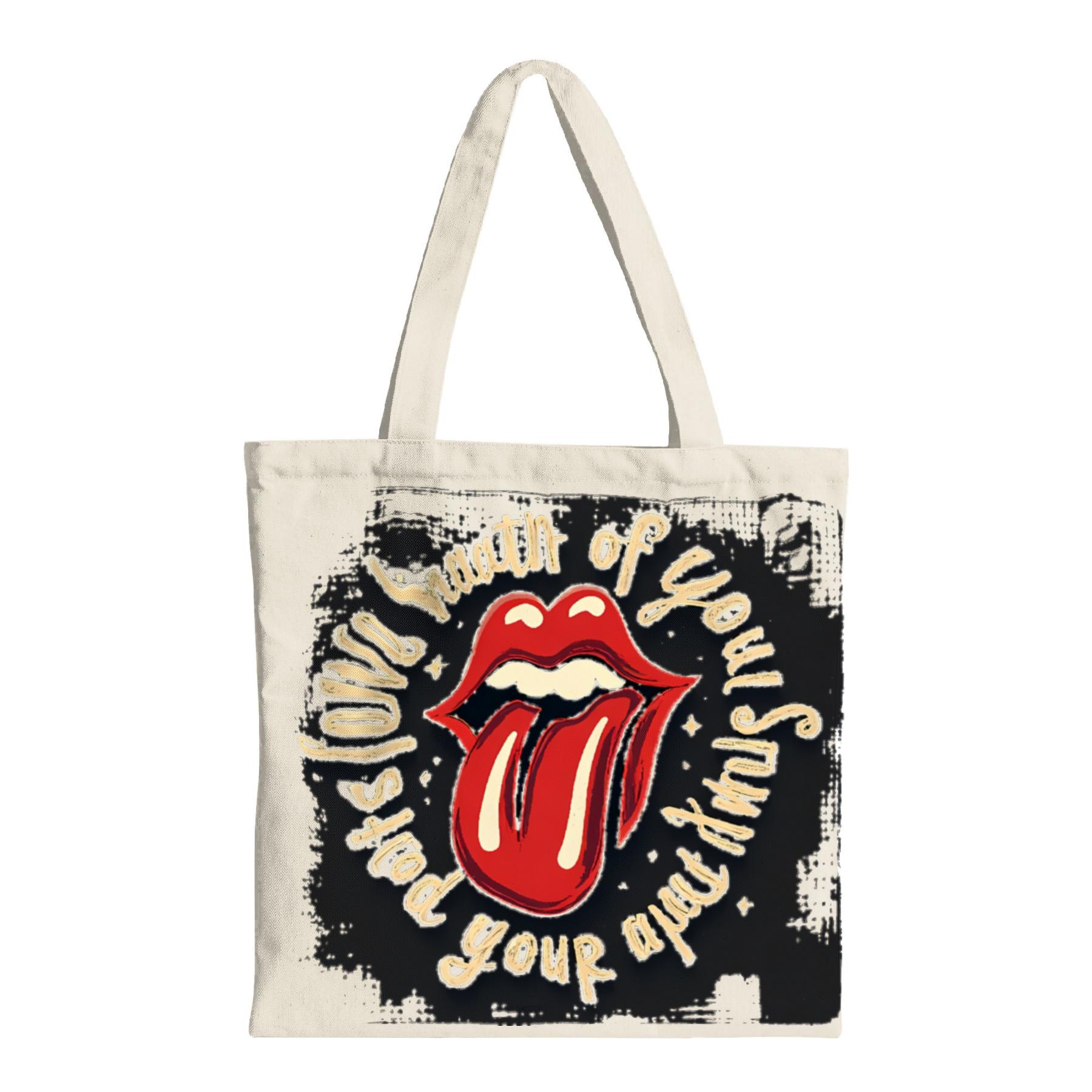 Stylish Canvas Tote Bag Playful Tongue Design Vintage Text " Love is ...