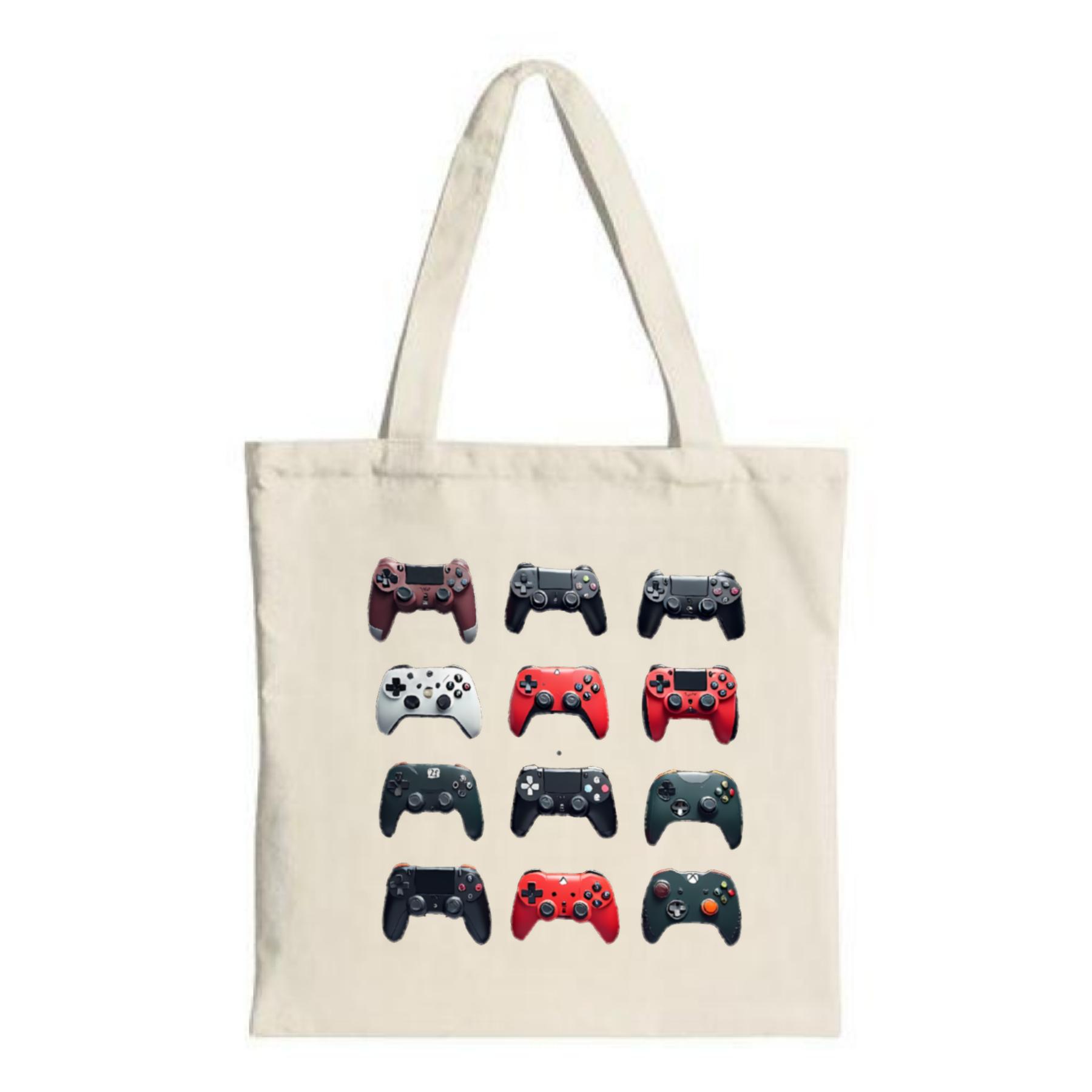 Stylish Canvas Tote Bag featuring 15 colorful gaming controllers in a ...