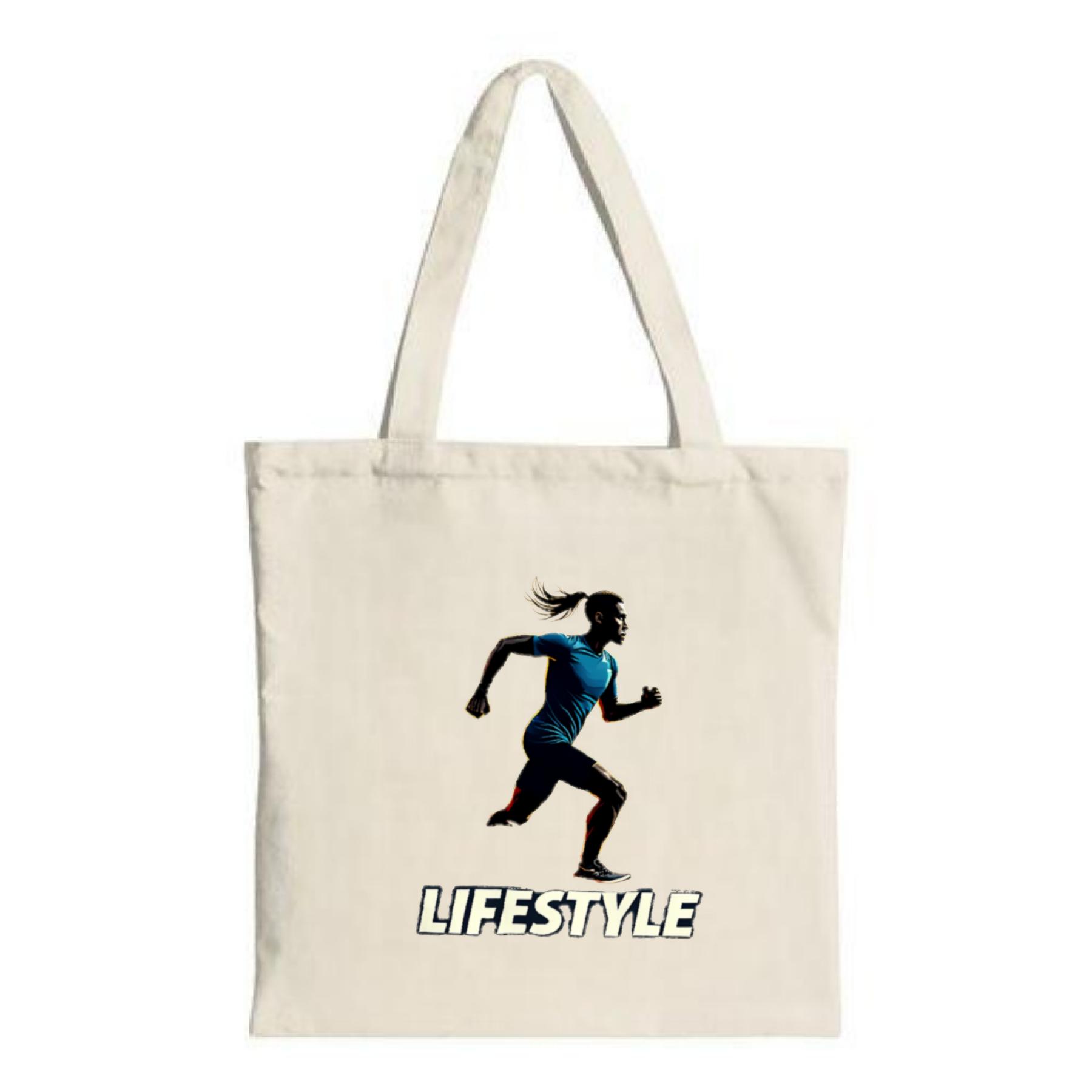Stylish Canvas Tote Bag featuring a runner in a blue shirt and ...