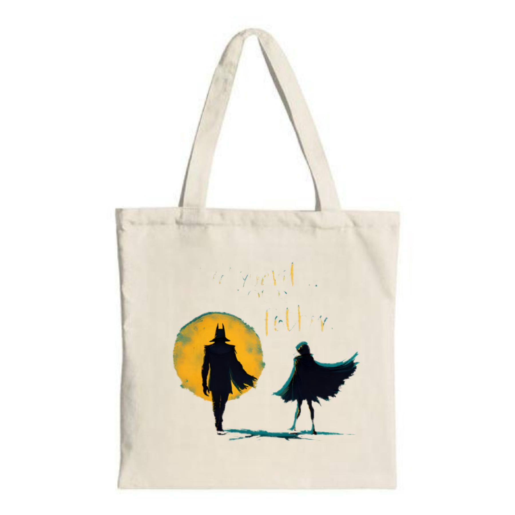 Stylish Canvas Tote Bag featuring silhouetted figures: a tall caped ...