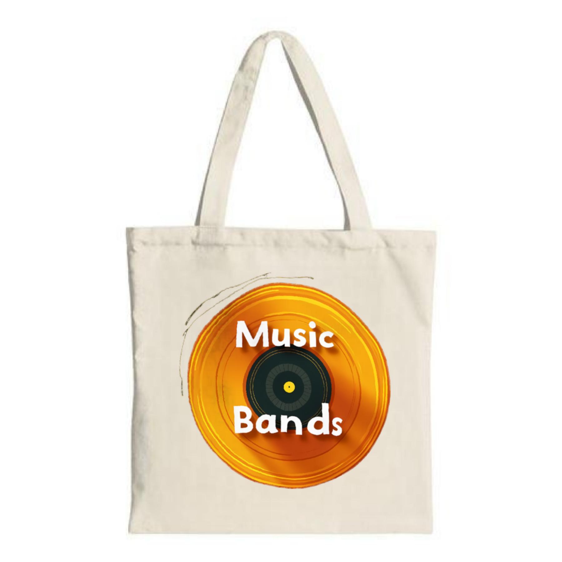 Stylish Canvas Tote Bag featuring a vibrant record design with a yellow ...