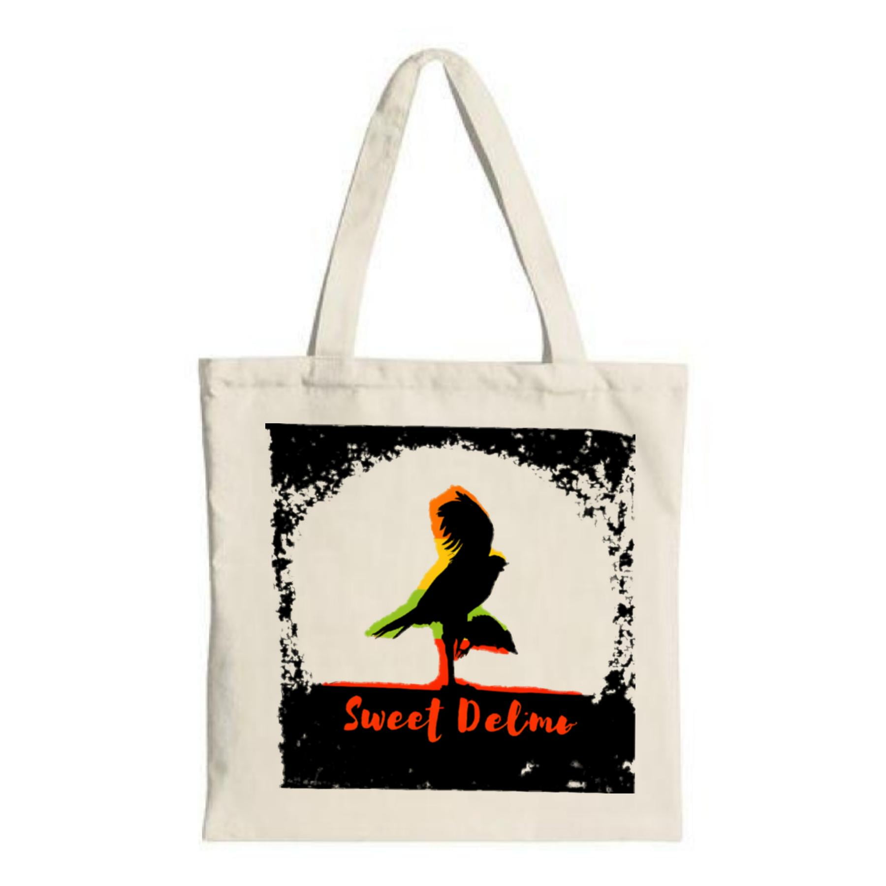 Stylish Canvas Tote Bag with Bird Silhouette in Yellow to Orange ...