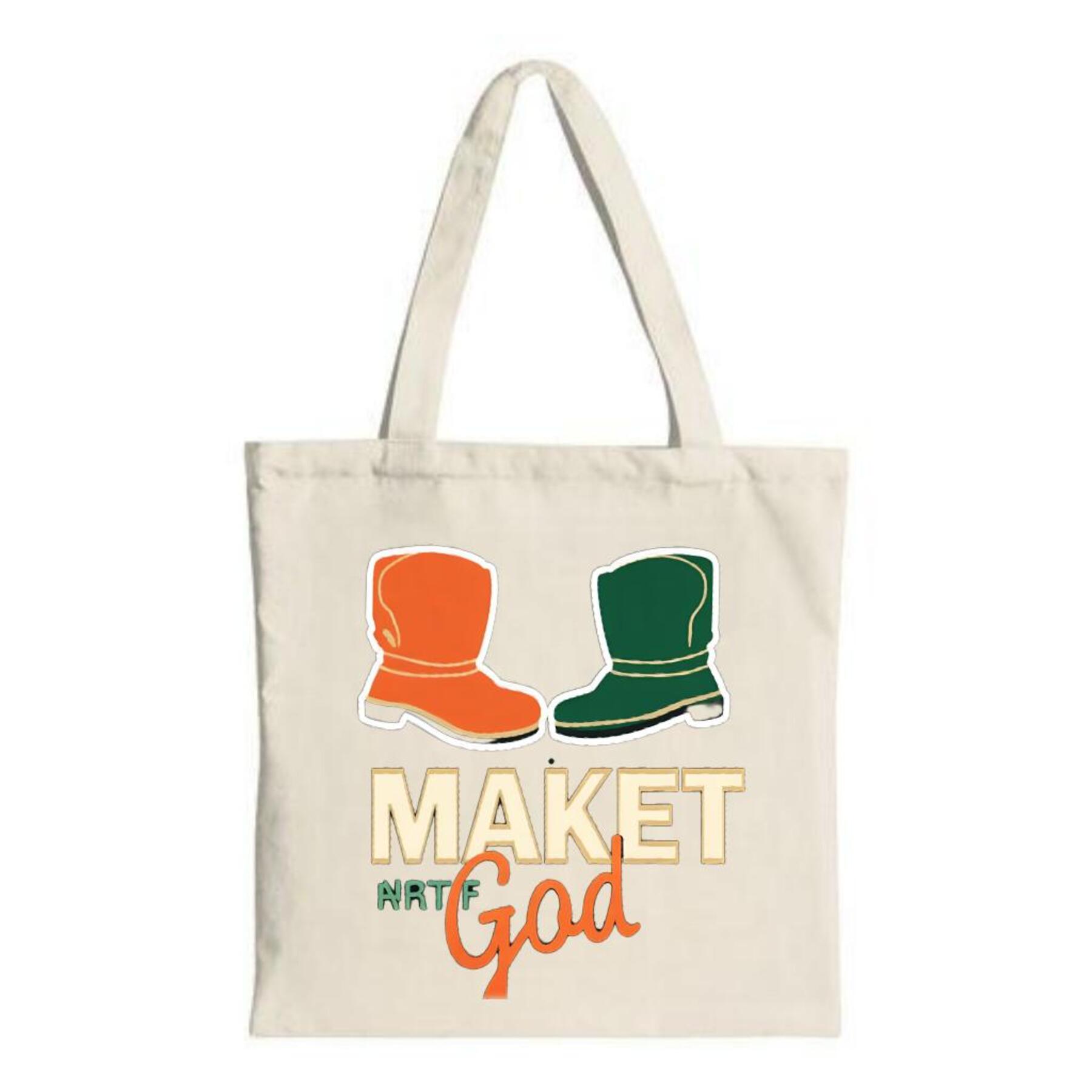 Stylish Canvas Tote Bag with Bold Orange and Green Boot Design ...