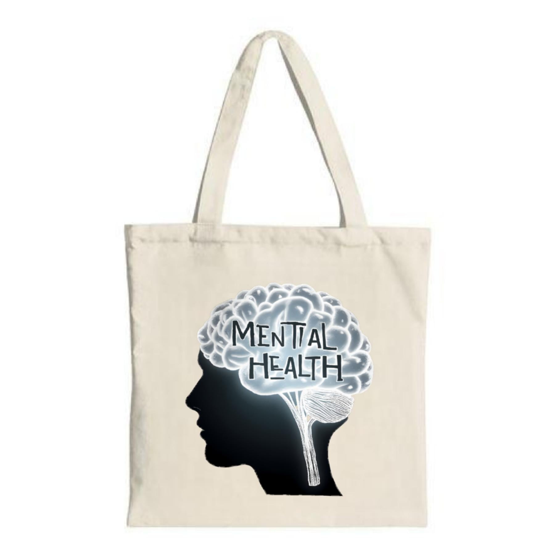 Stylish Canvas Tote Bag with Brain Silhouette Design - Promotes Mental ...