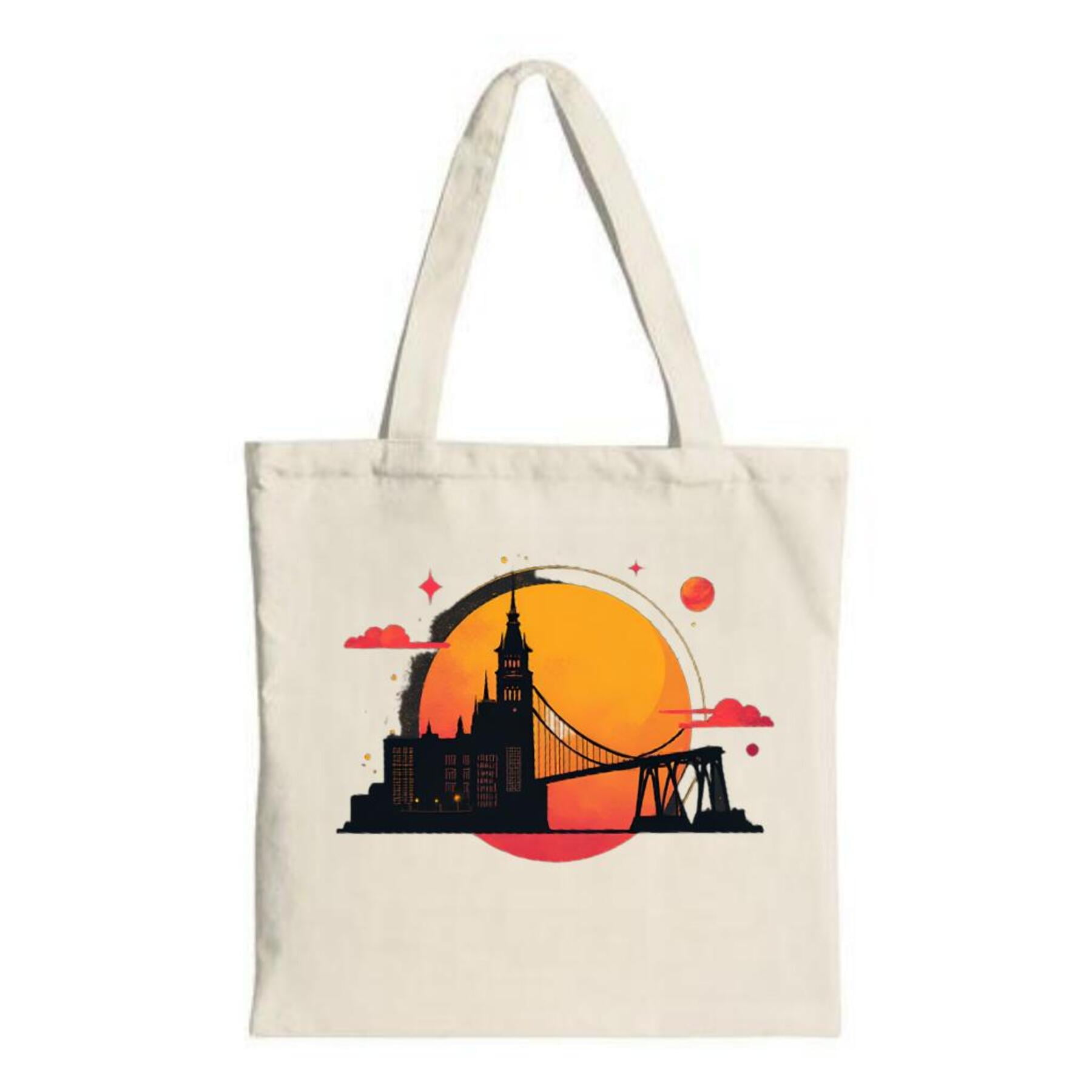 Stylish Canvas Tote Bag with City Bridge & Design Sunset Colors Perfect ...