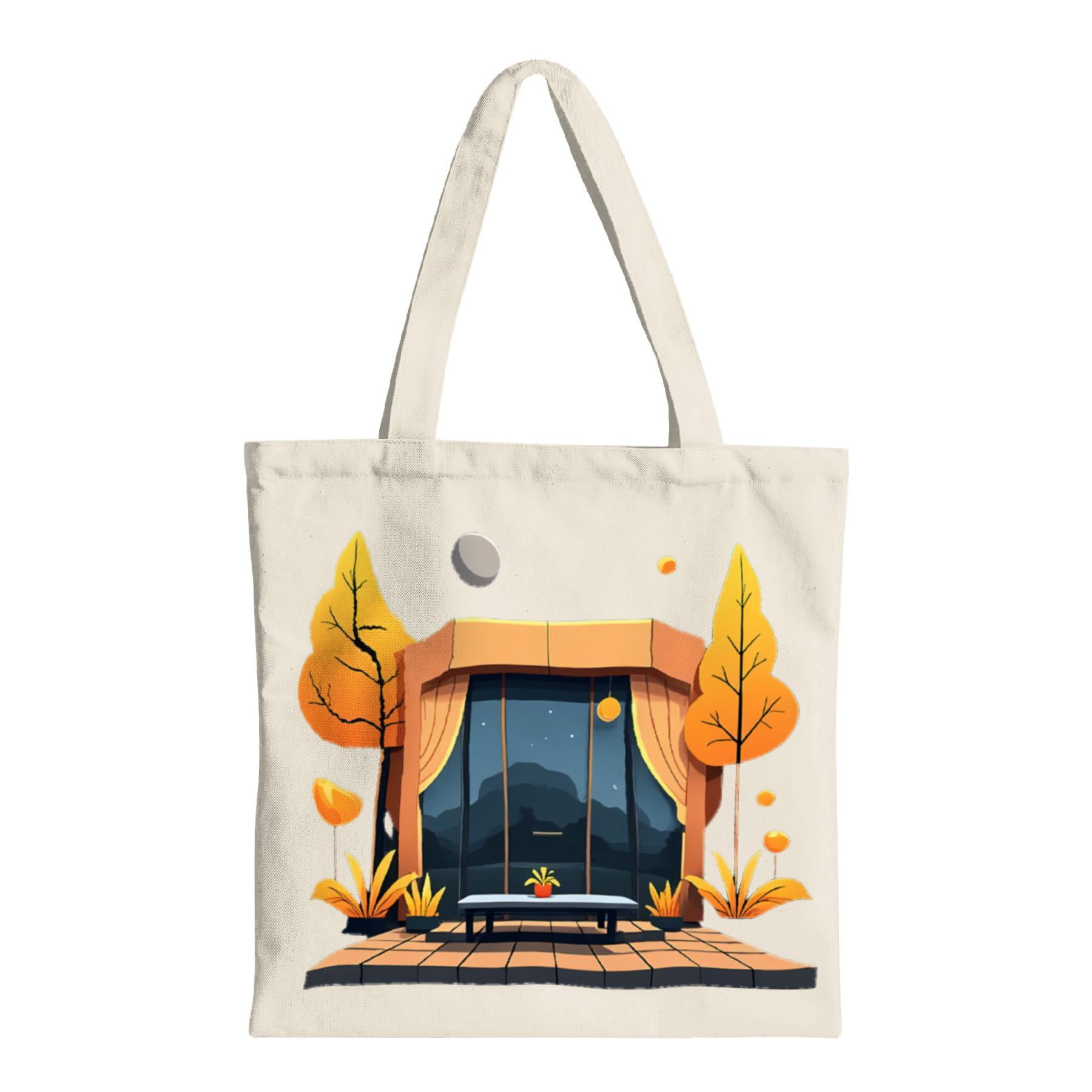 Stylish Canvas Tote Bag with Cozy Night Sky Interior Scene - Perfect ...