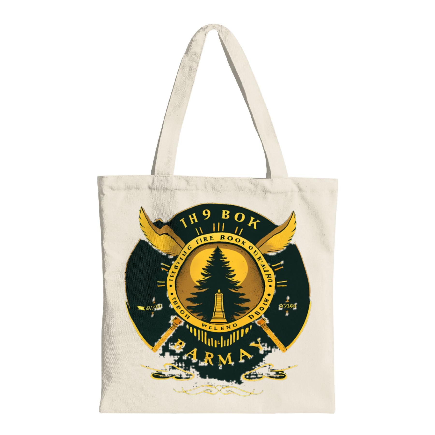 Stylish Canvas Tote Bag with Golden Tree Emblem Roman Numerals & Wings ...