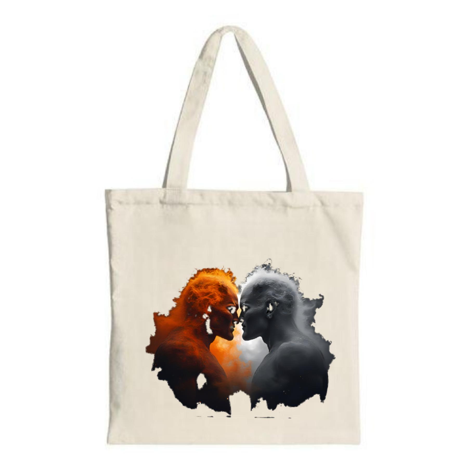 Stylish Canvas Tote Bag with Intimate Human - Like Figures in Warm ...
